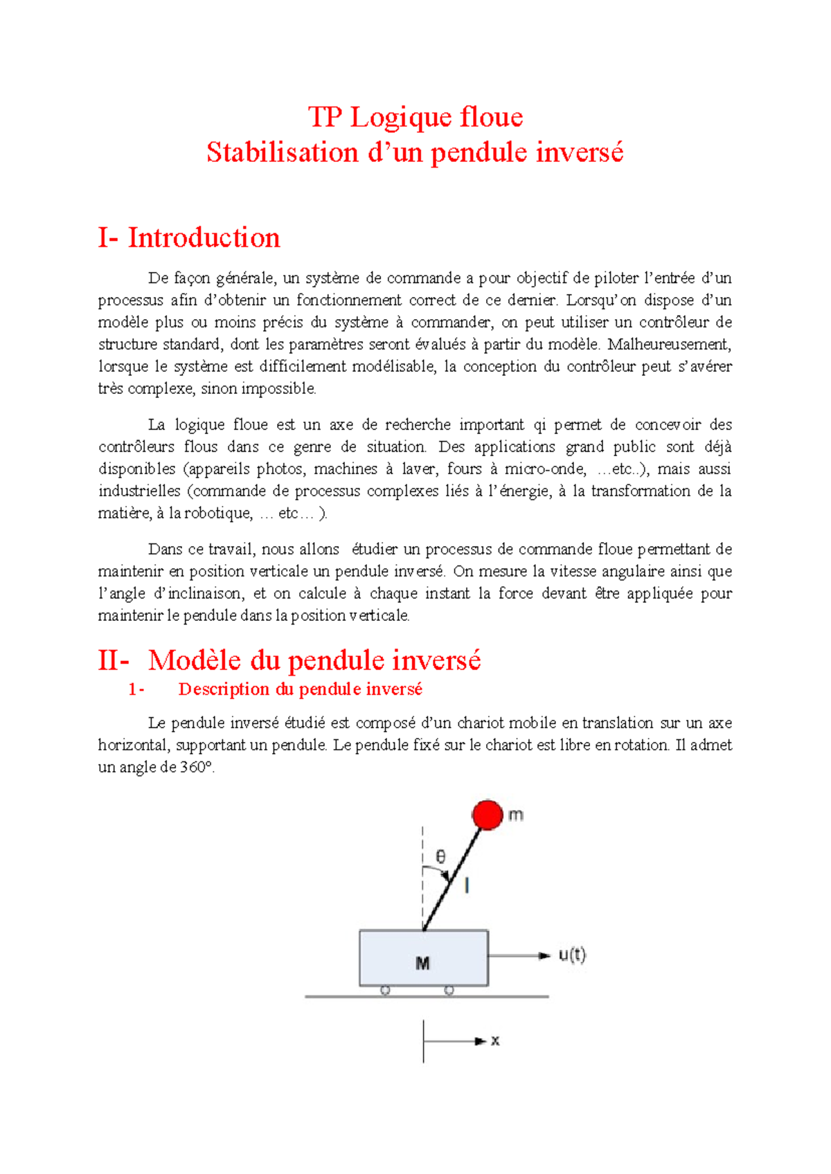 TP Logique Floue - TP Logique floue Stabilisation d’un pendule inversé ...