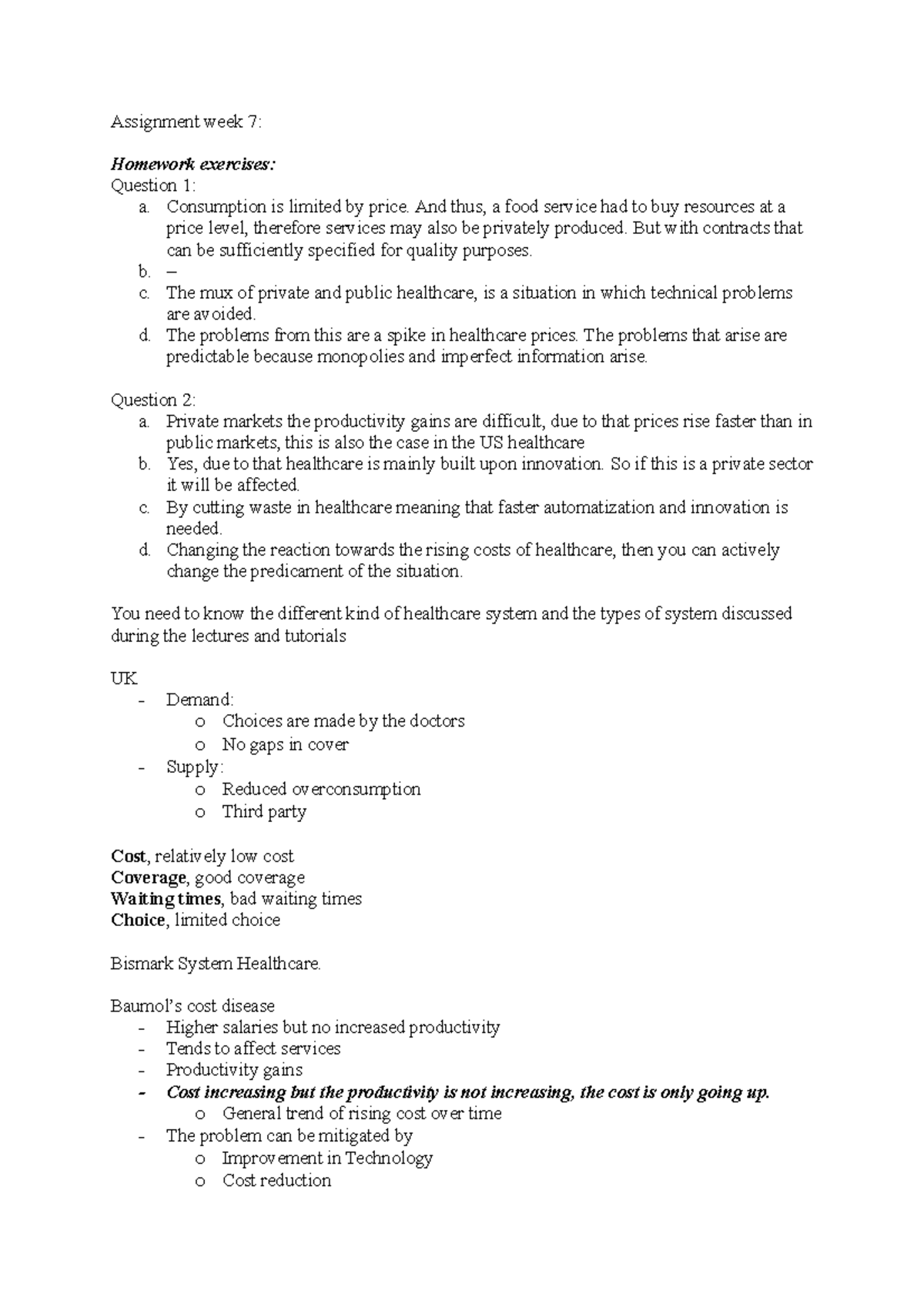 Economics of the Public Sector, Assignment week 7 - Assignment week 7 ...