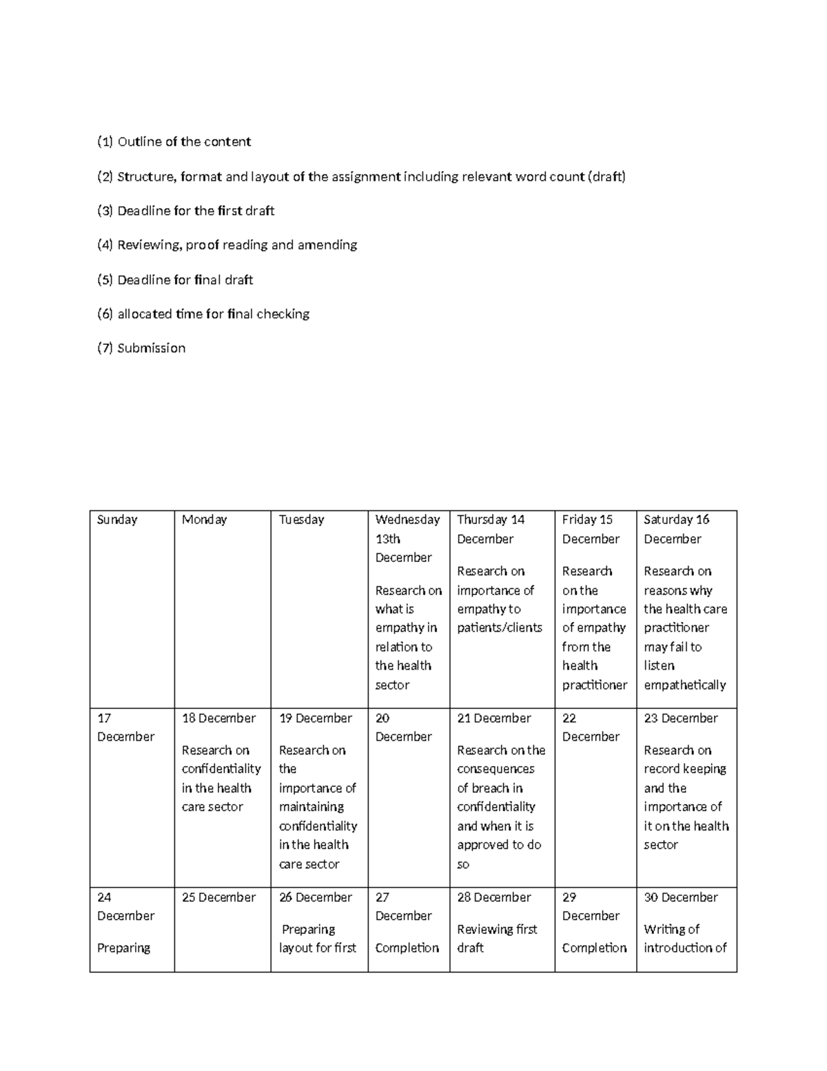 Time table assignment for learn direct - (1) Outline of the content (2 ...