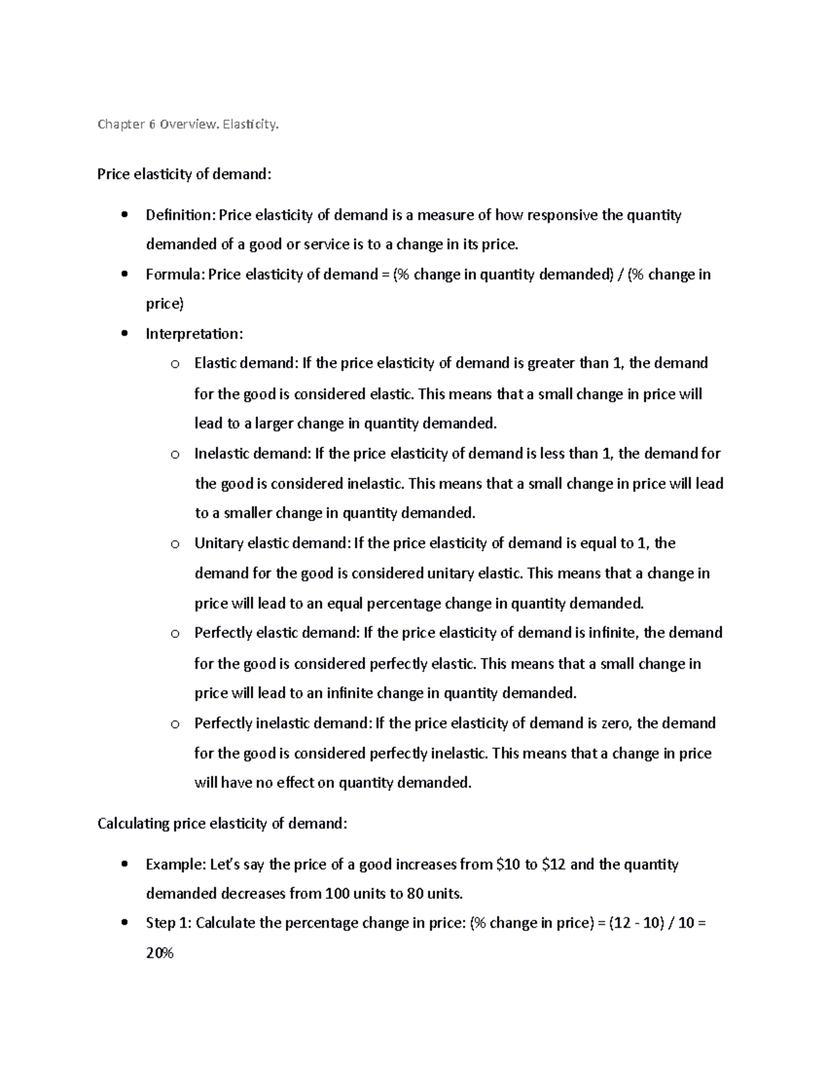 Chapter 6 Overview and Lecture Notes - Chapter 6 Overview. Elasticity ...