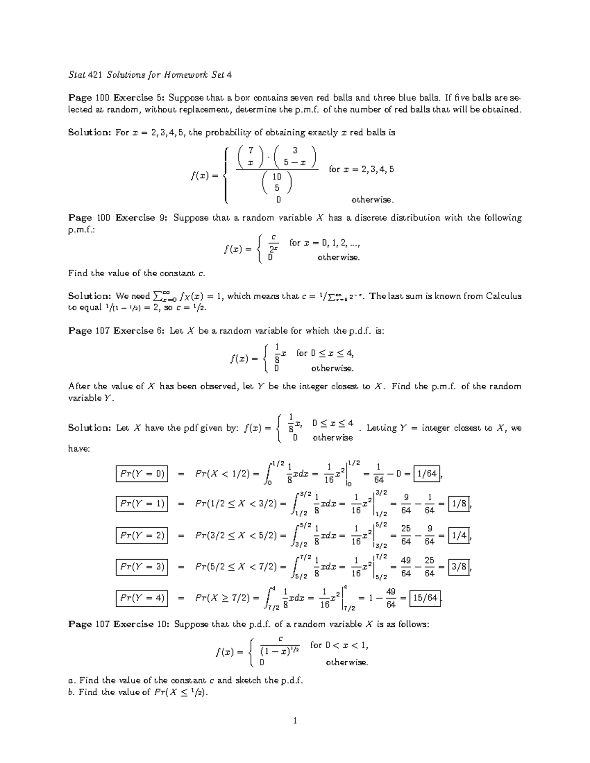 Assignment 1 soln - Stat 421 Solutions for Homework Set 4 Page 100 ...