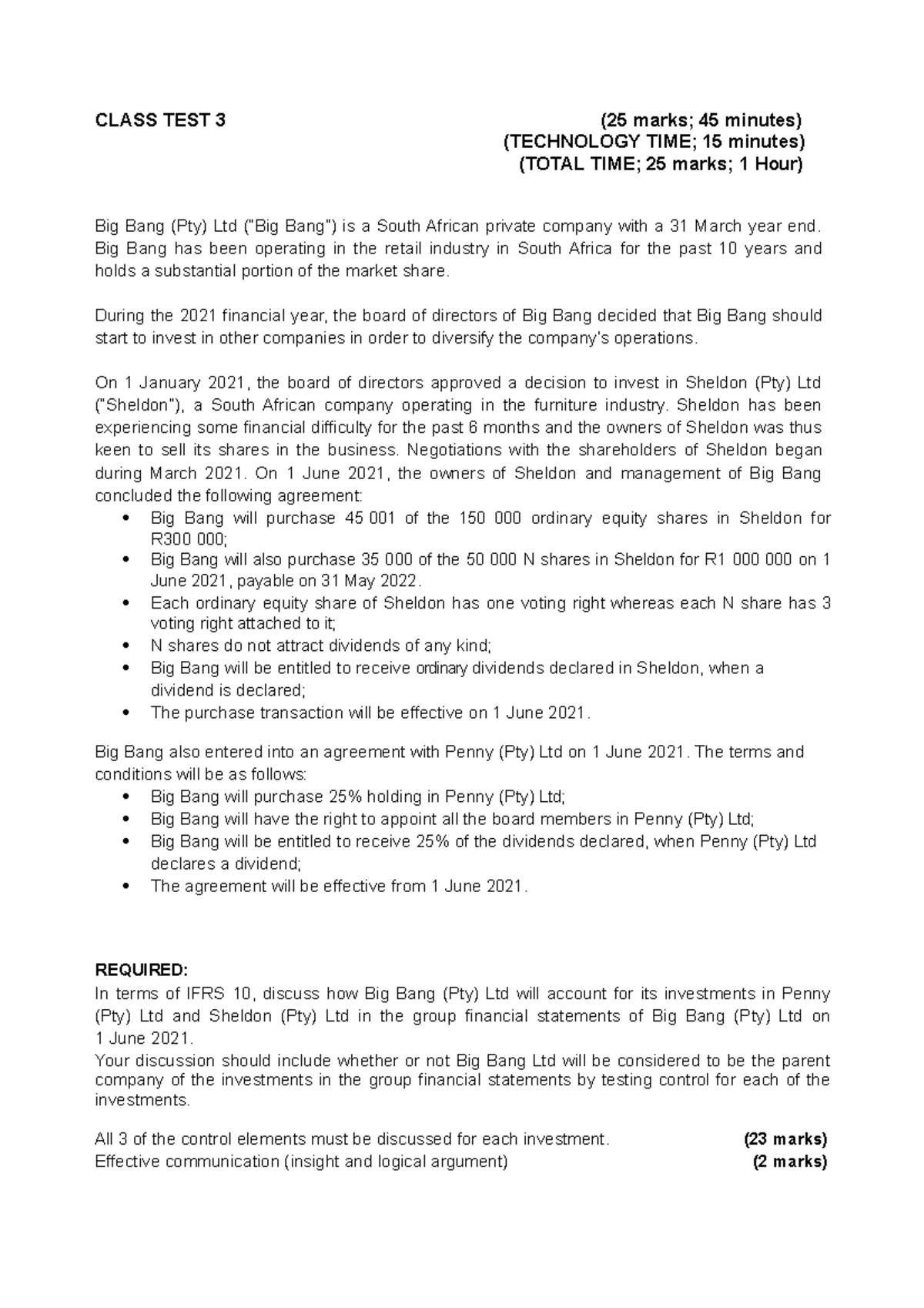 2022 FIA242 Class test 3 - CLASS TEST 3 (25 marks; 45 minutes ...