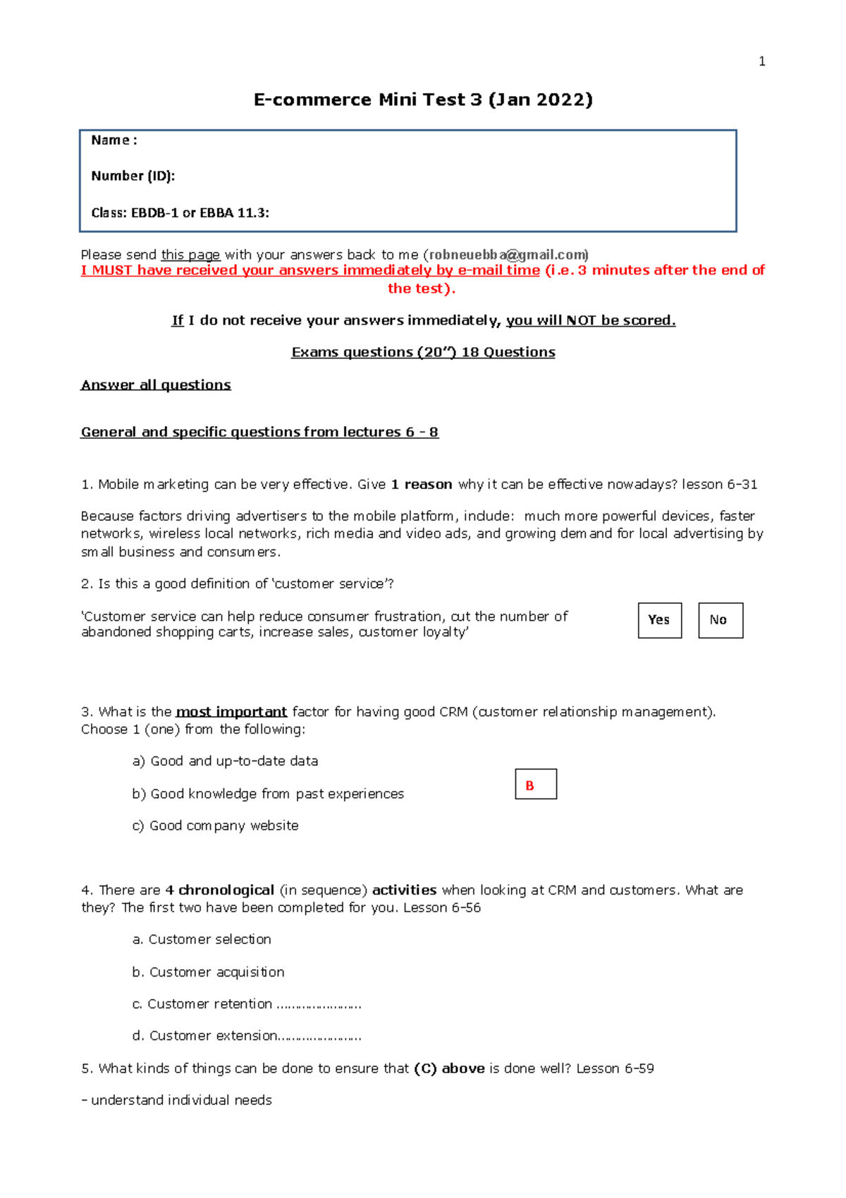 Test with any questions - E-commerce Mini Test 3 (Jan 2022) Please send ...