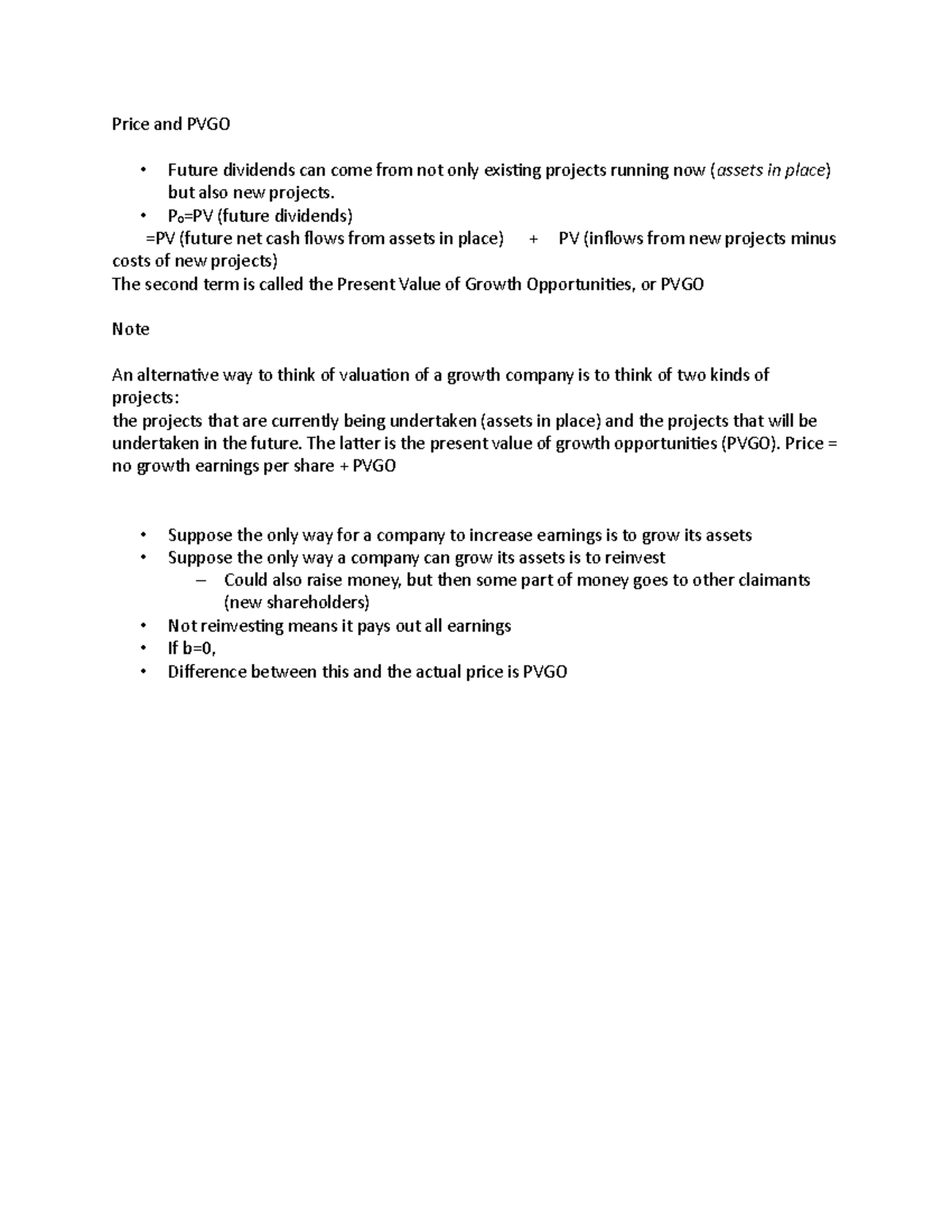 Price and PVGO - Lecture notes 47 - Price and PVGO Future dividends can ...