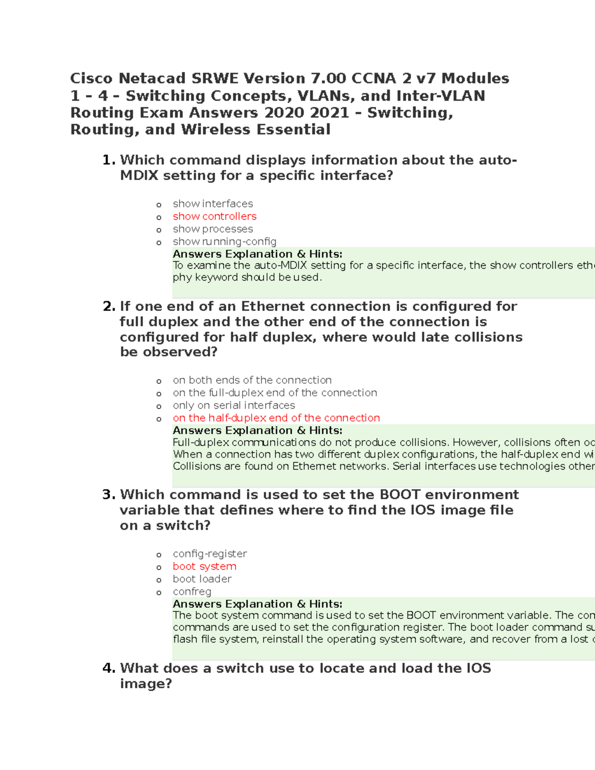 SRWE Version 7 Module 1-4 - Cisco Netacad SRWE Version 7 CCNA 2 v7 Modules 1 – 4 – Switching ...