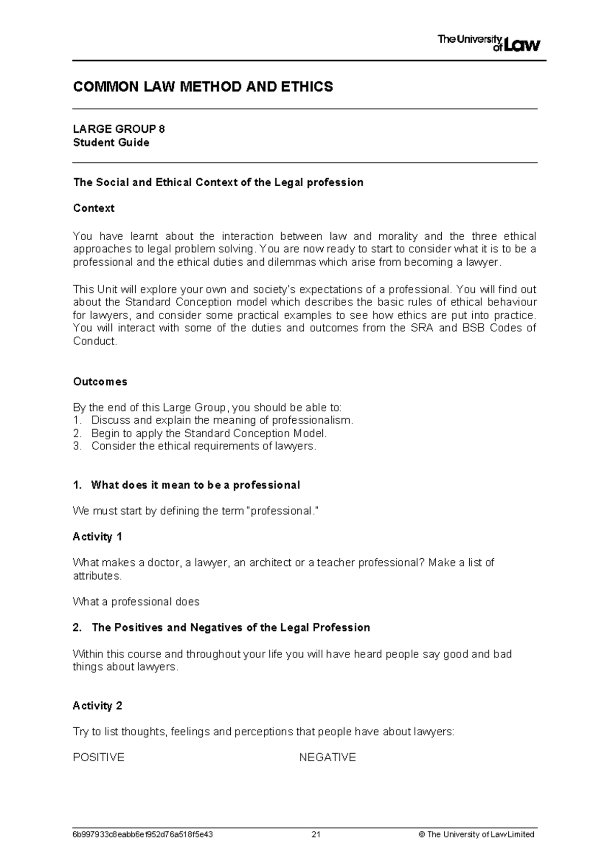 unit 8 - student guide - COMMON LAW METHOD AND ETHICS LARGE GROUP 8 ...