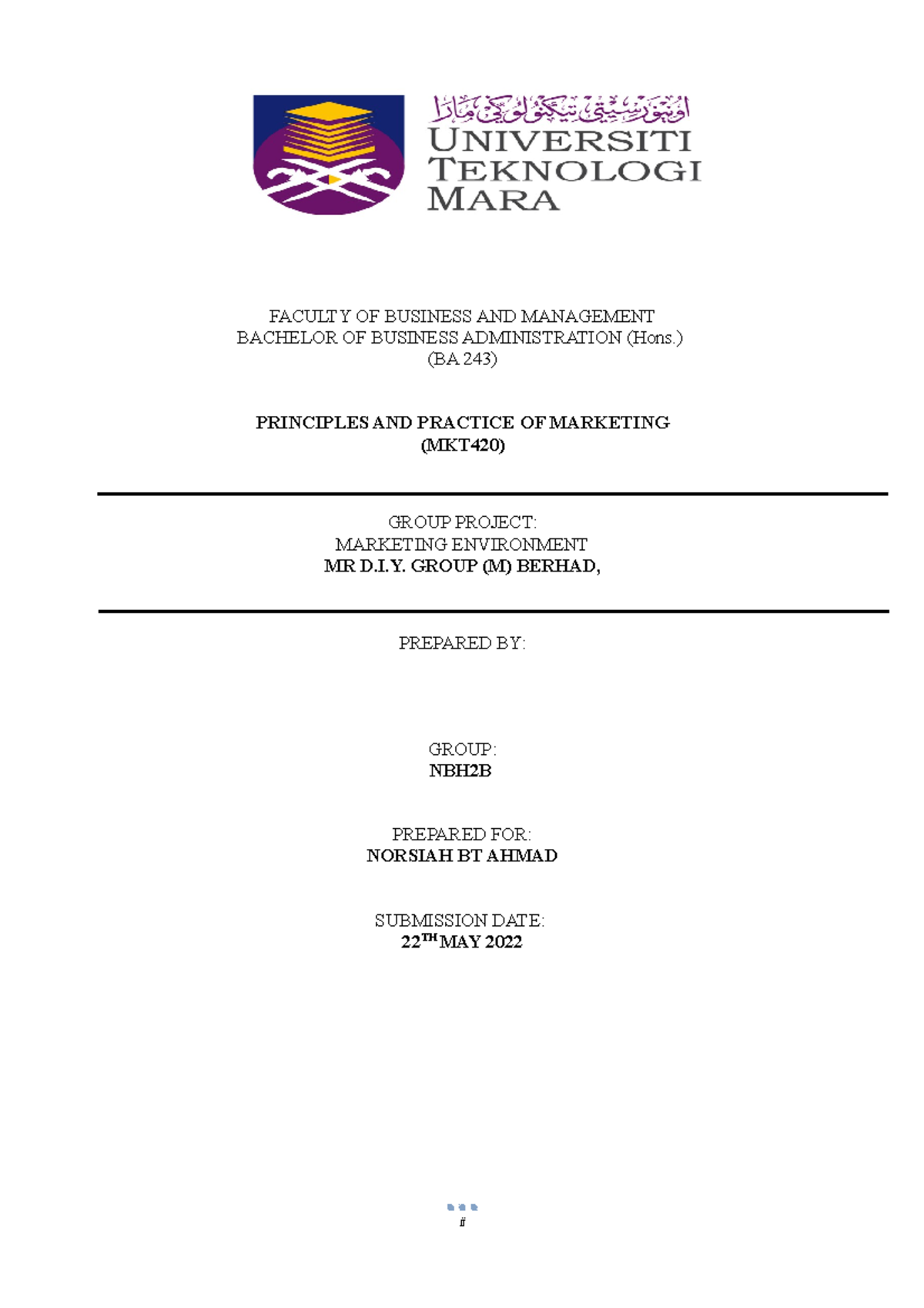 Assign 1- Cover PAGE - Explain marketing - BACHELOR OF BUSINESS ...