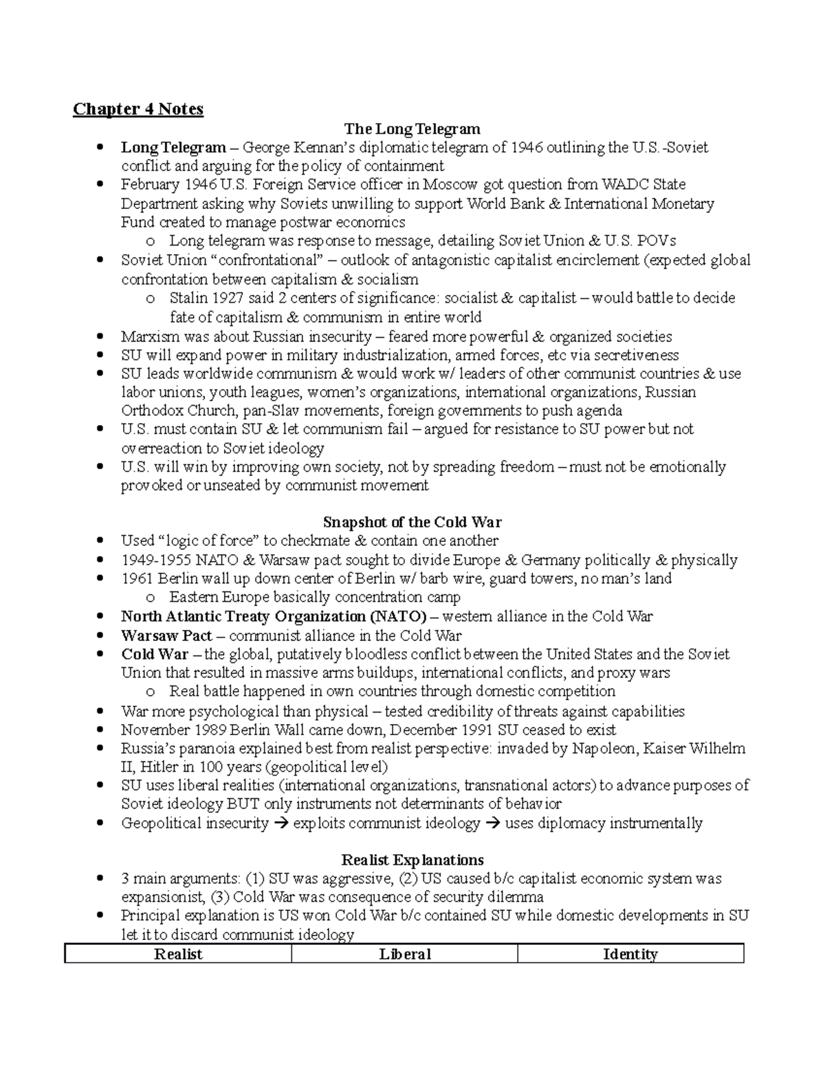Chapter 4 Notes - Chapter 4 Notes The Long Telegram Long Telegram ...