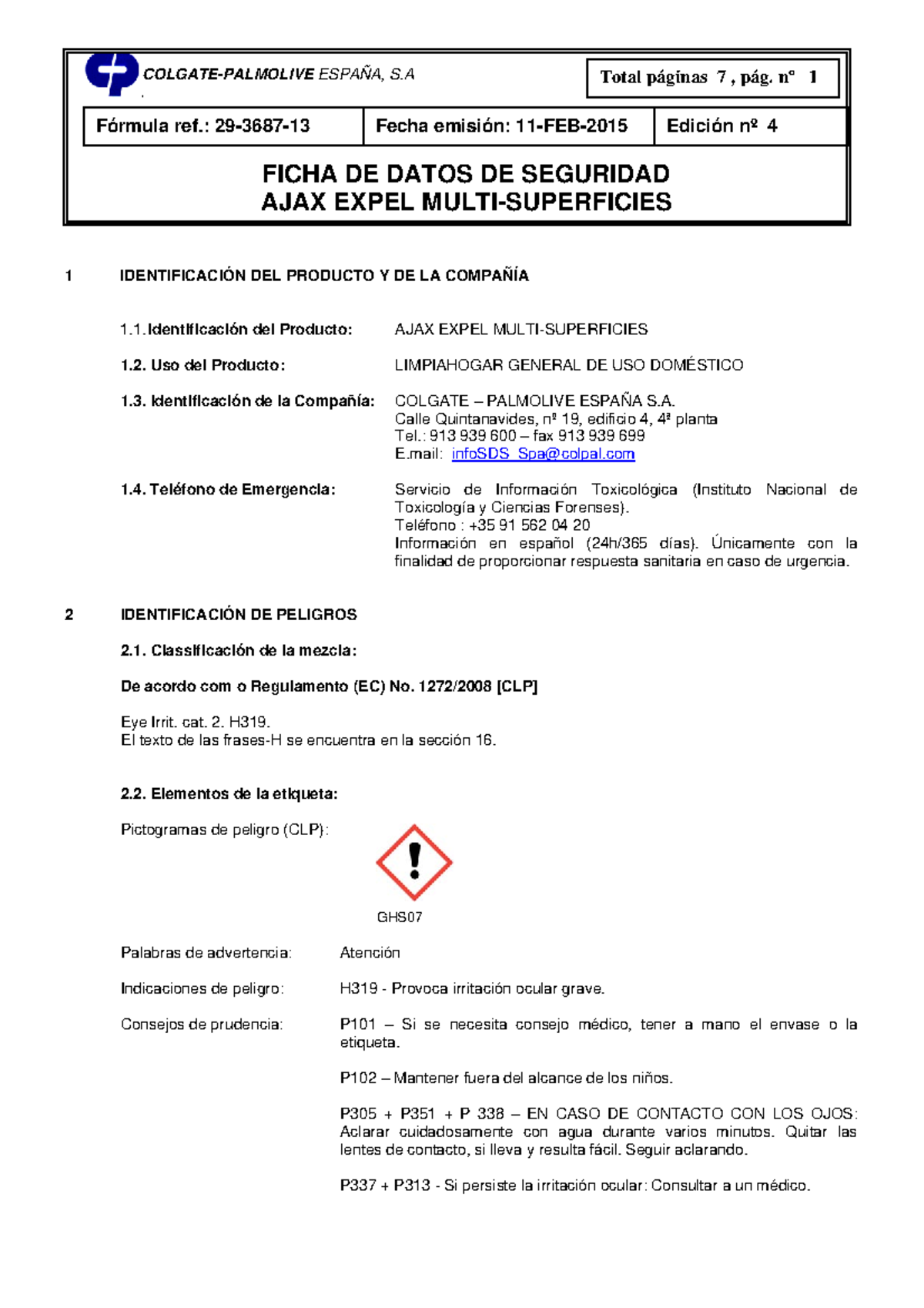12. Ajax - Hoja de seguridad ajax - . FICHA DE DATOS DE SEGURIDAD AJAX ...