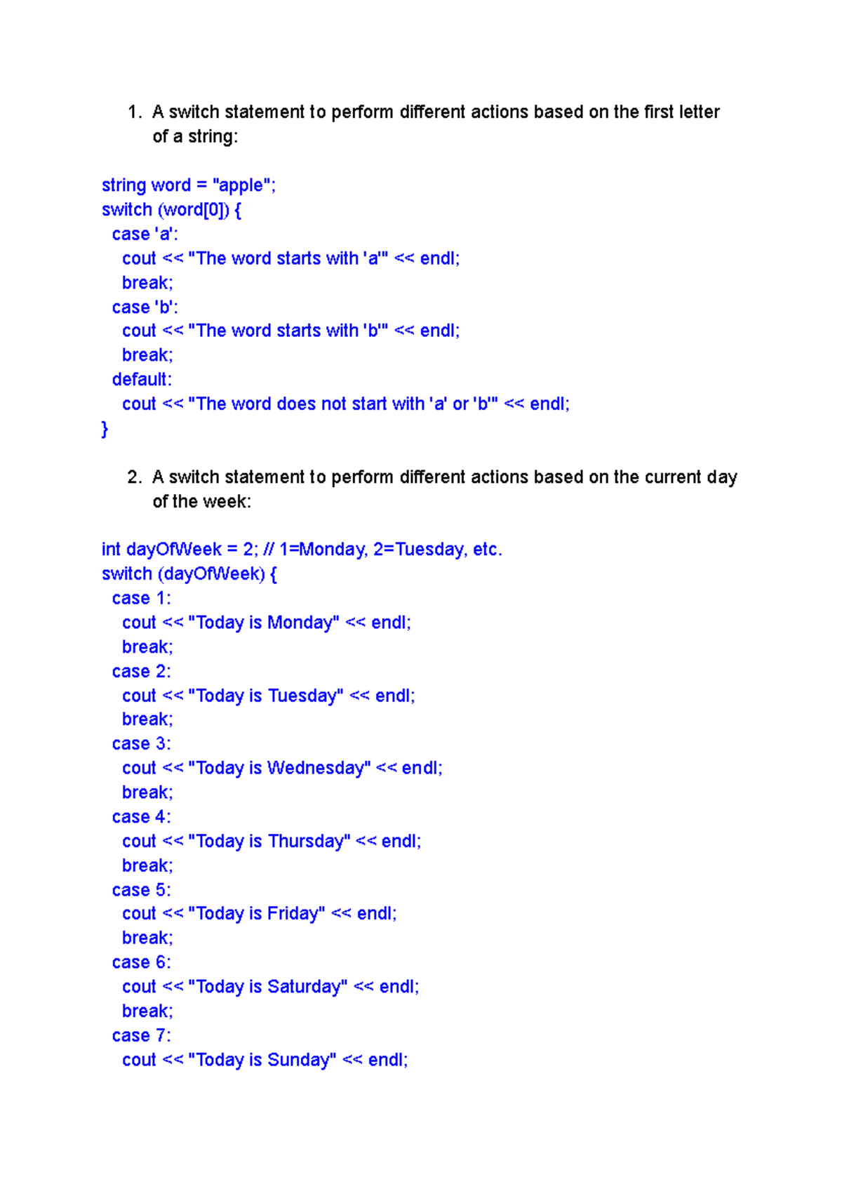 Switch statements example C++ - A switch statement to perform different ...