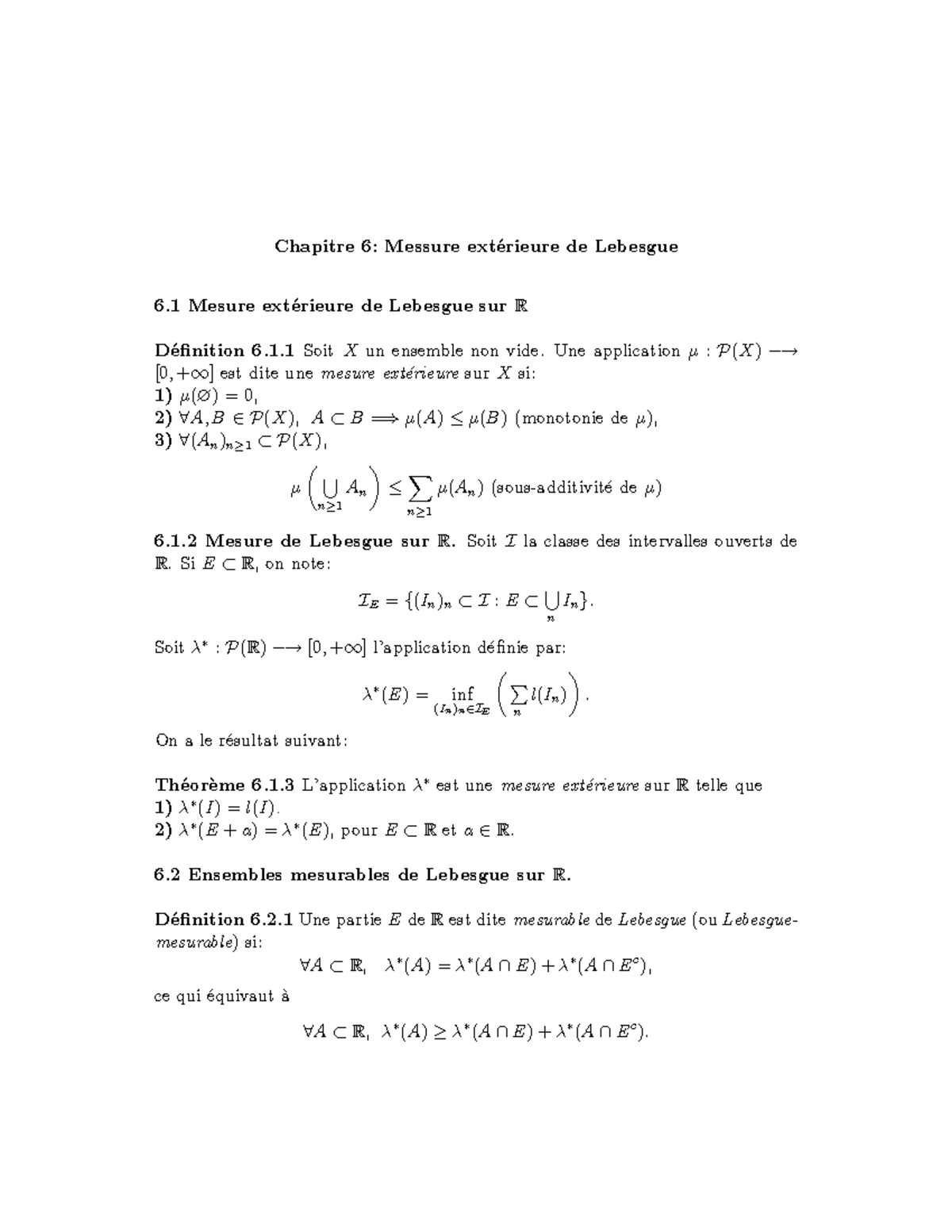 Cours 3 Integration pour étudiants - Chapitre 6: Messure ext erieure de ...