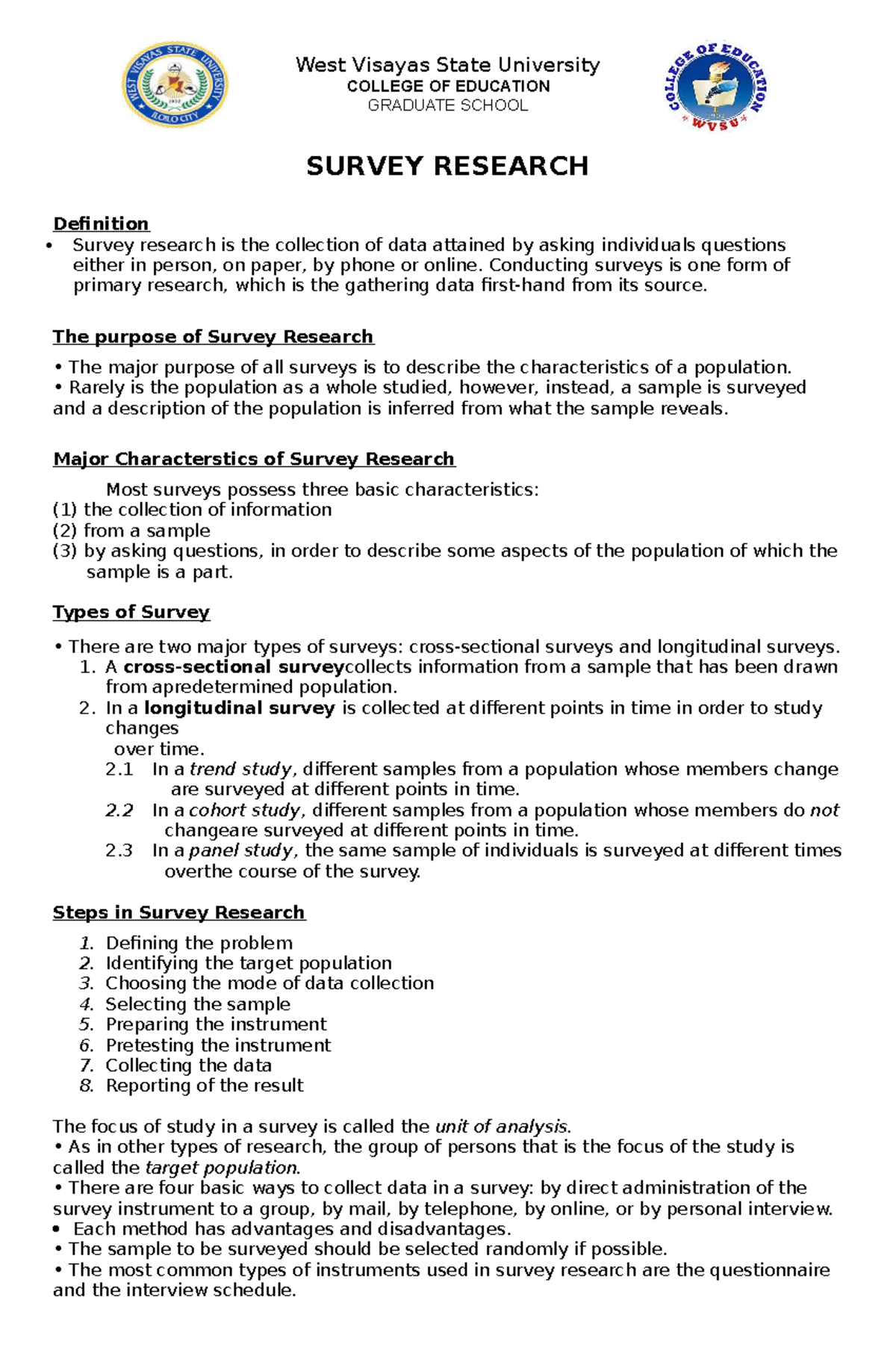 Survey- Research-handout - West Visayas State University COLLEGE OF ...