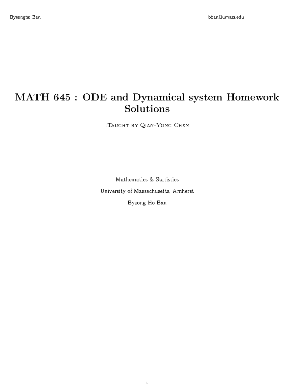 Dynamical System Meiss - Byeongho Ban bban@umass MATH 645 : ODE and ...