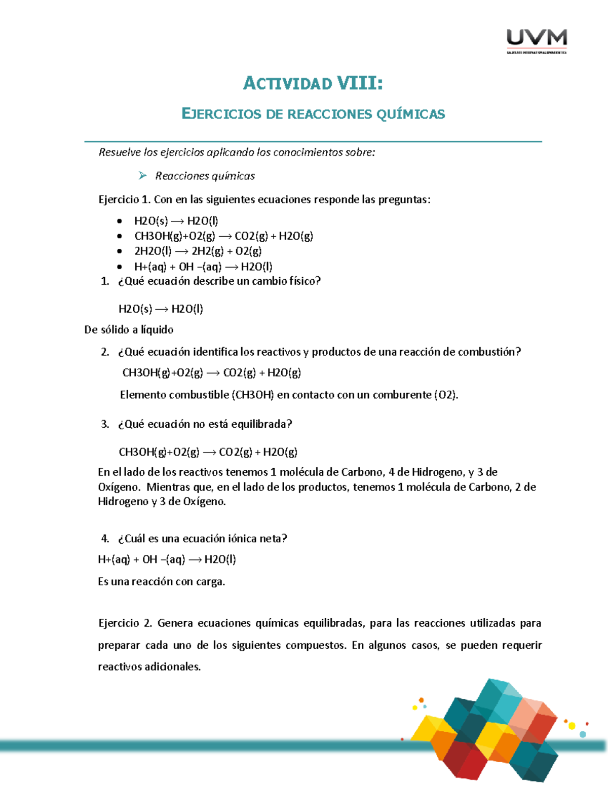 U5 Ejercicios - Actividad 8 - ACTIVIDAD VIII: EJERCICIOS DE REACCIONES ...
