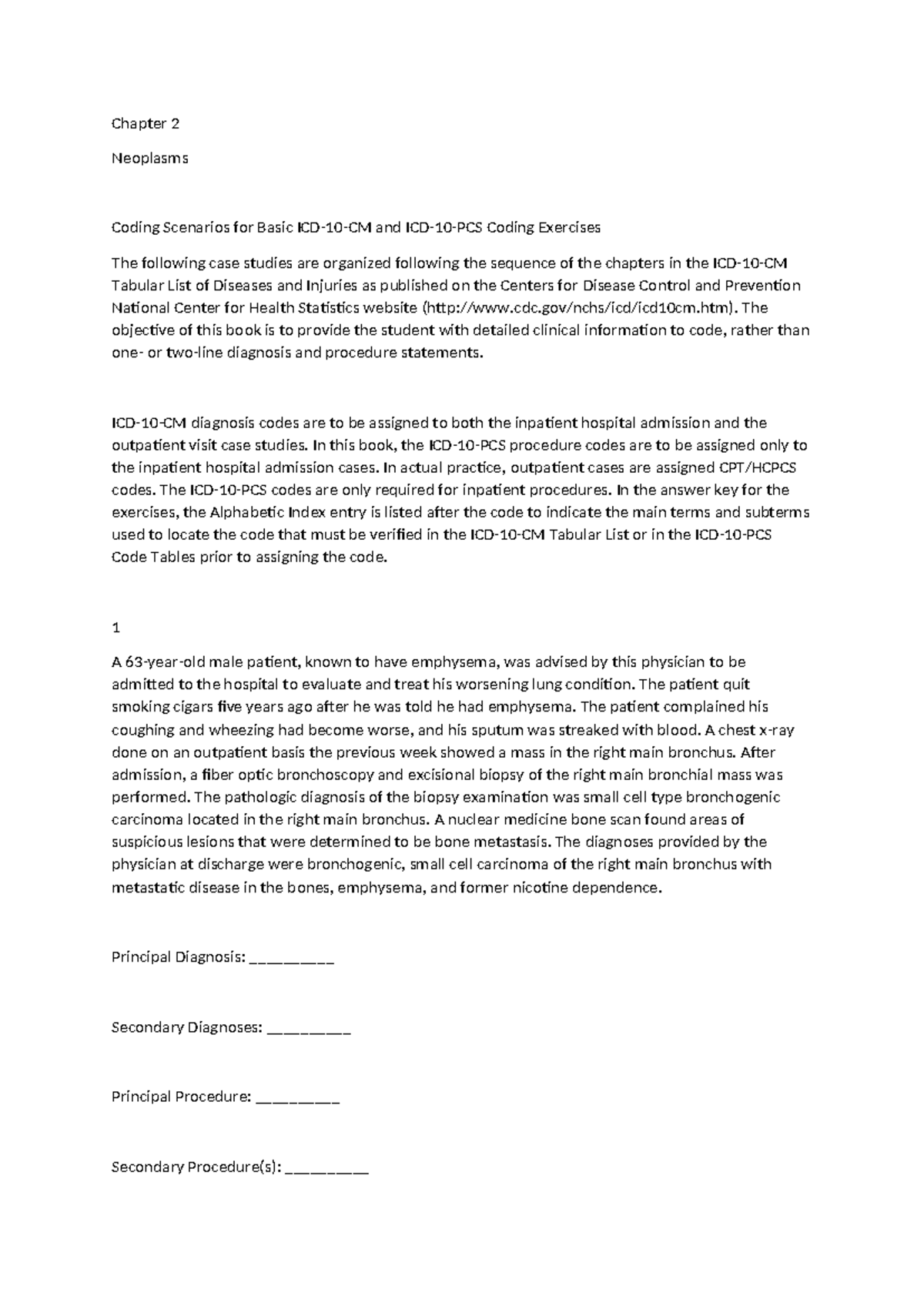 ICD 10 Chapter 2 - Chapter 2 Neoplasms Coding Scenarios for Basic ICD-10-CM and ICD-10-PCS ...