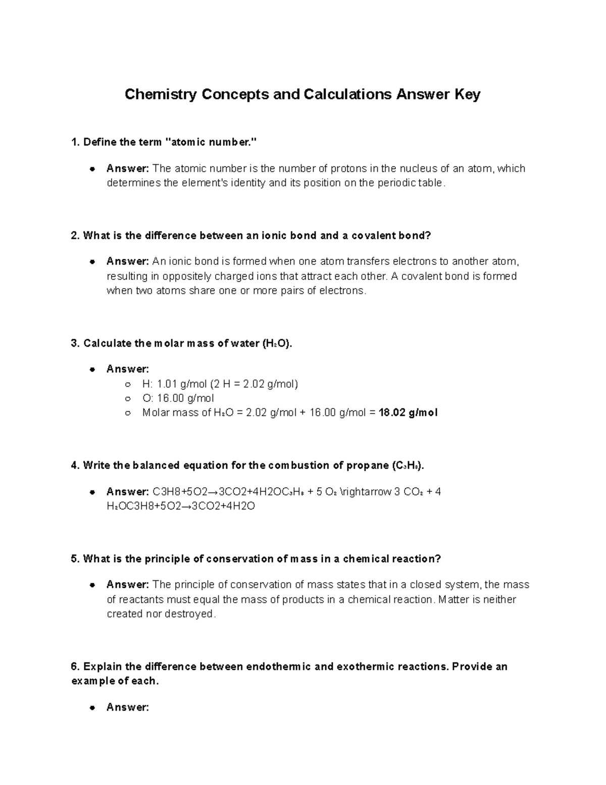 Chemistry Concepts and Calculations Answer Key - " Answer: The atomic ...
