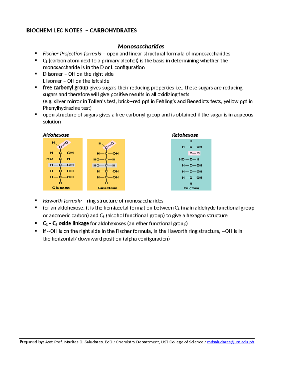 Lec Notes - Carbohydrates - BIOCHEM LEC NOTES – CARBOHYDRATES ...