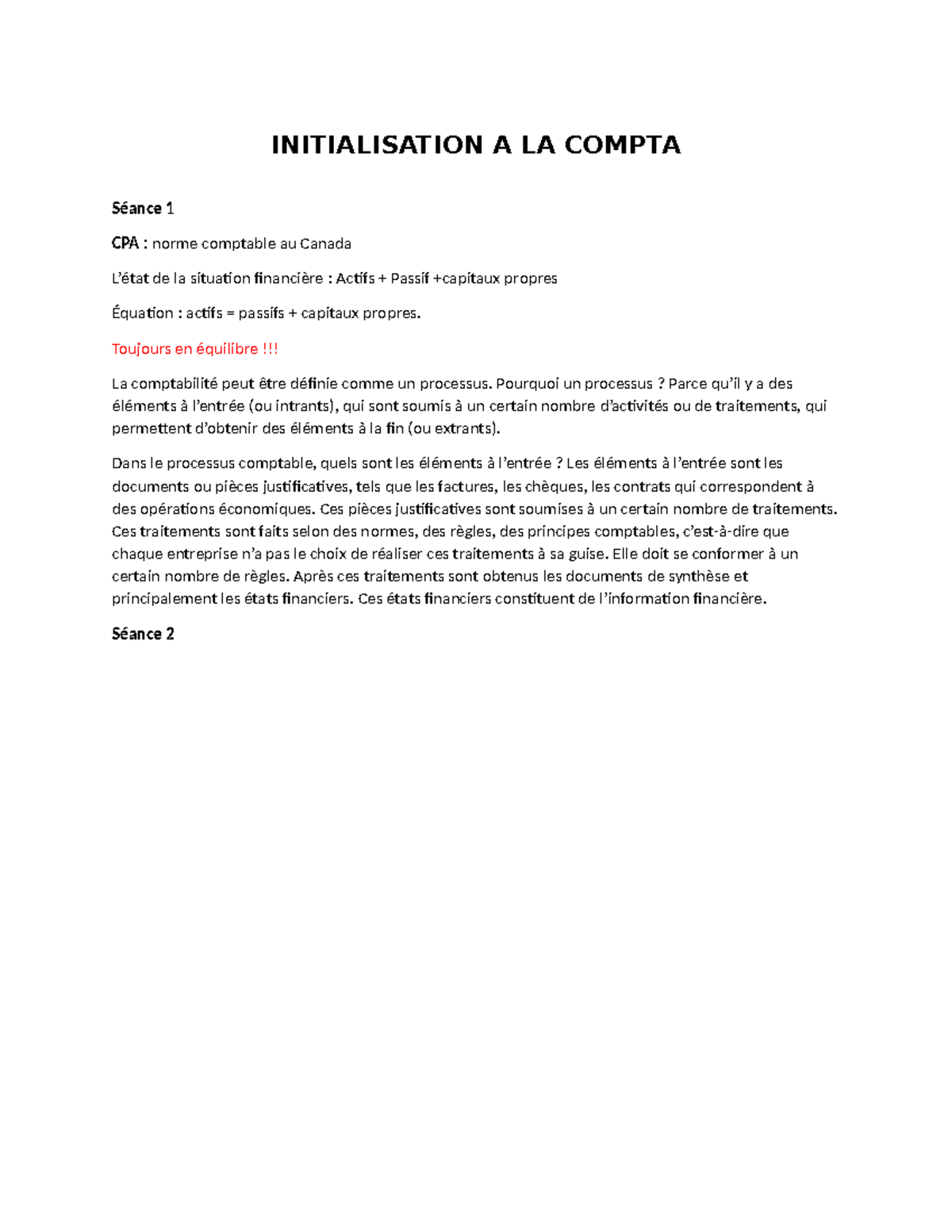 Initialisation A LA Compta - INITIALISATION A LA COMPTA Séance 1 CPA ...