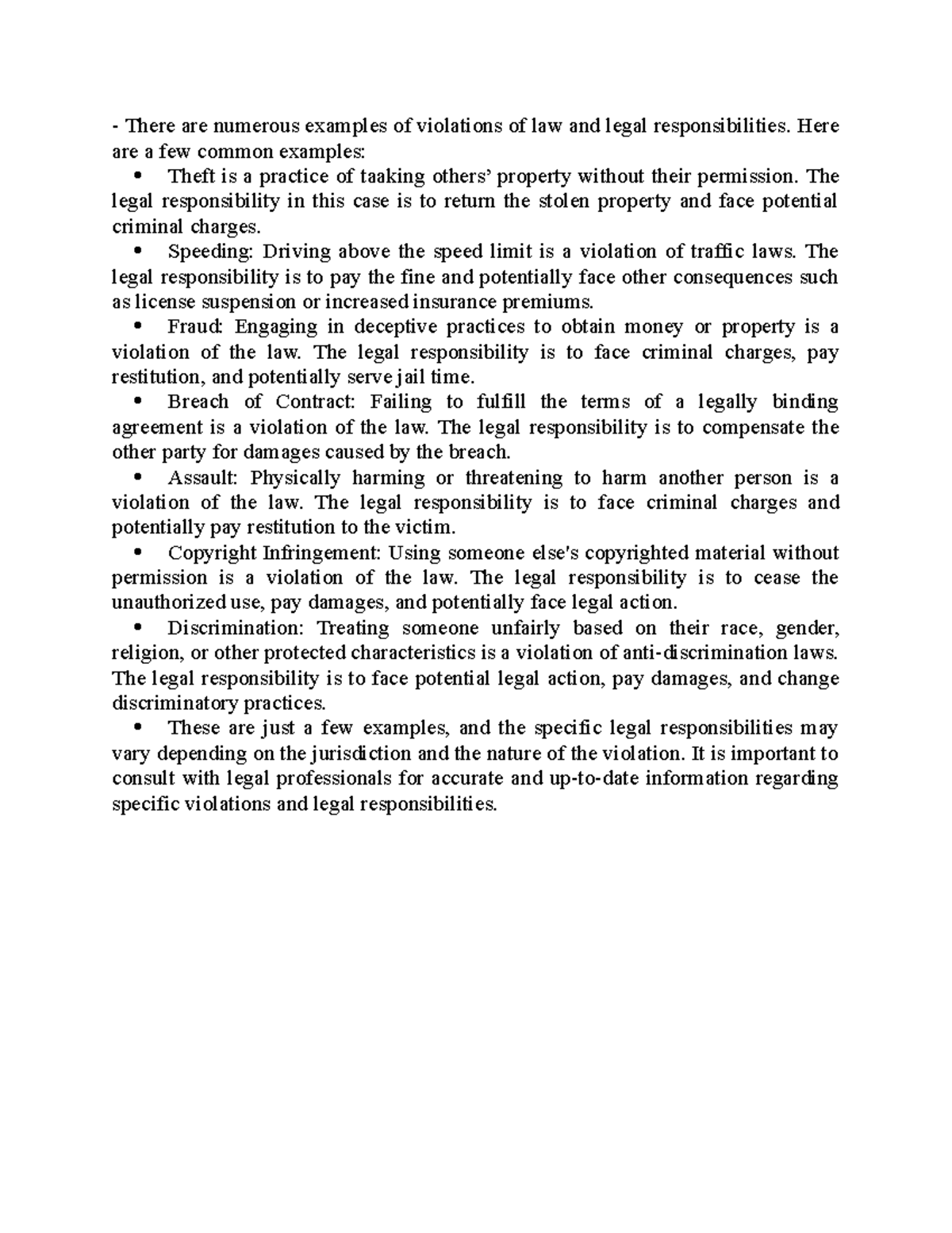 Practice 1 - There are numerous examples of violations of law and legal ...