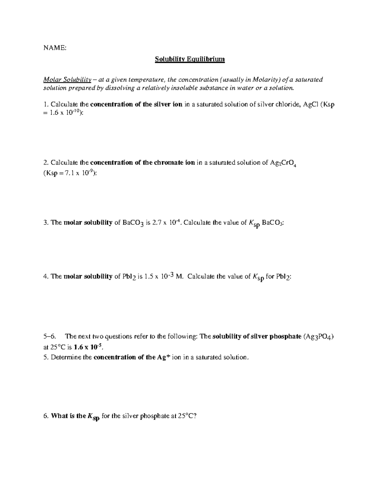 U3L6 - SCH4U OVS Unit 3 lab 6 assignment - NAME: Solubility Equilibrium ...