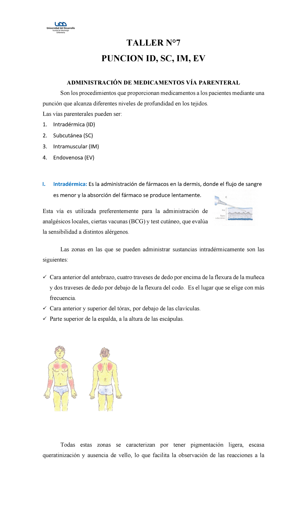 Taller 7 punción (intradermica, intramuscular, subcutanea, endovenosa ...