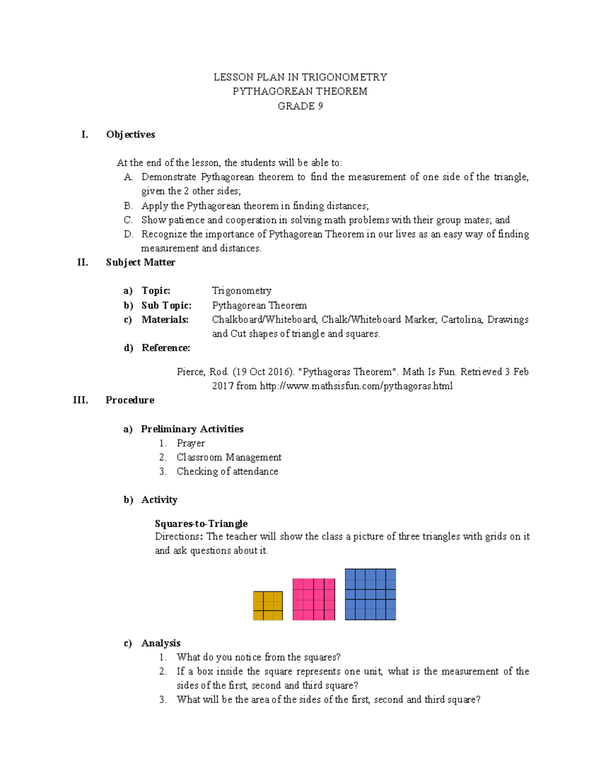485591596-Lesson-Plan-Pythagorean-Theorem - LESSON PLAN IN TRIGONOMETRY ...