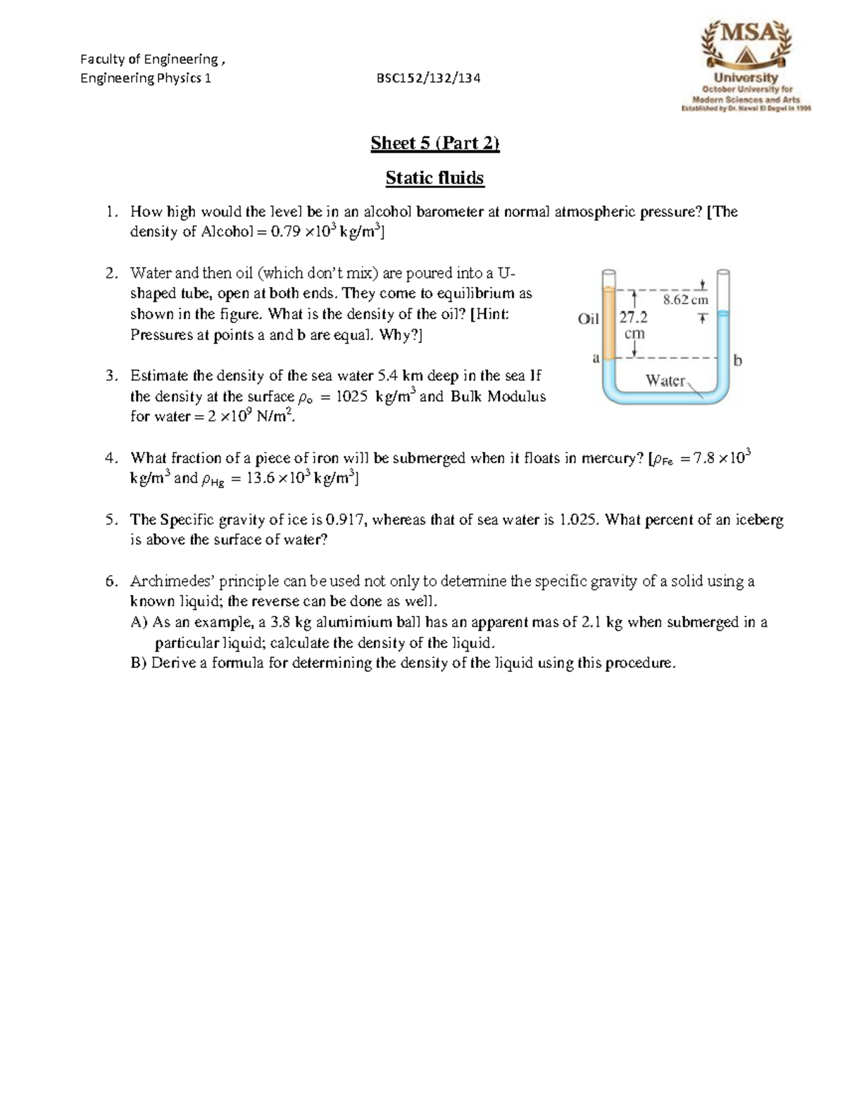 Sheet 5 - Fall 2018 - Faculty of Engineering , Engineering Physics 1 ...