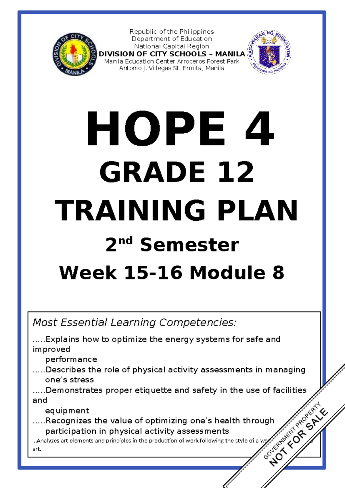 1 HOPE 4 Module 8 Training Plan - Republic of the Philippines ...