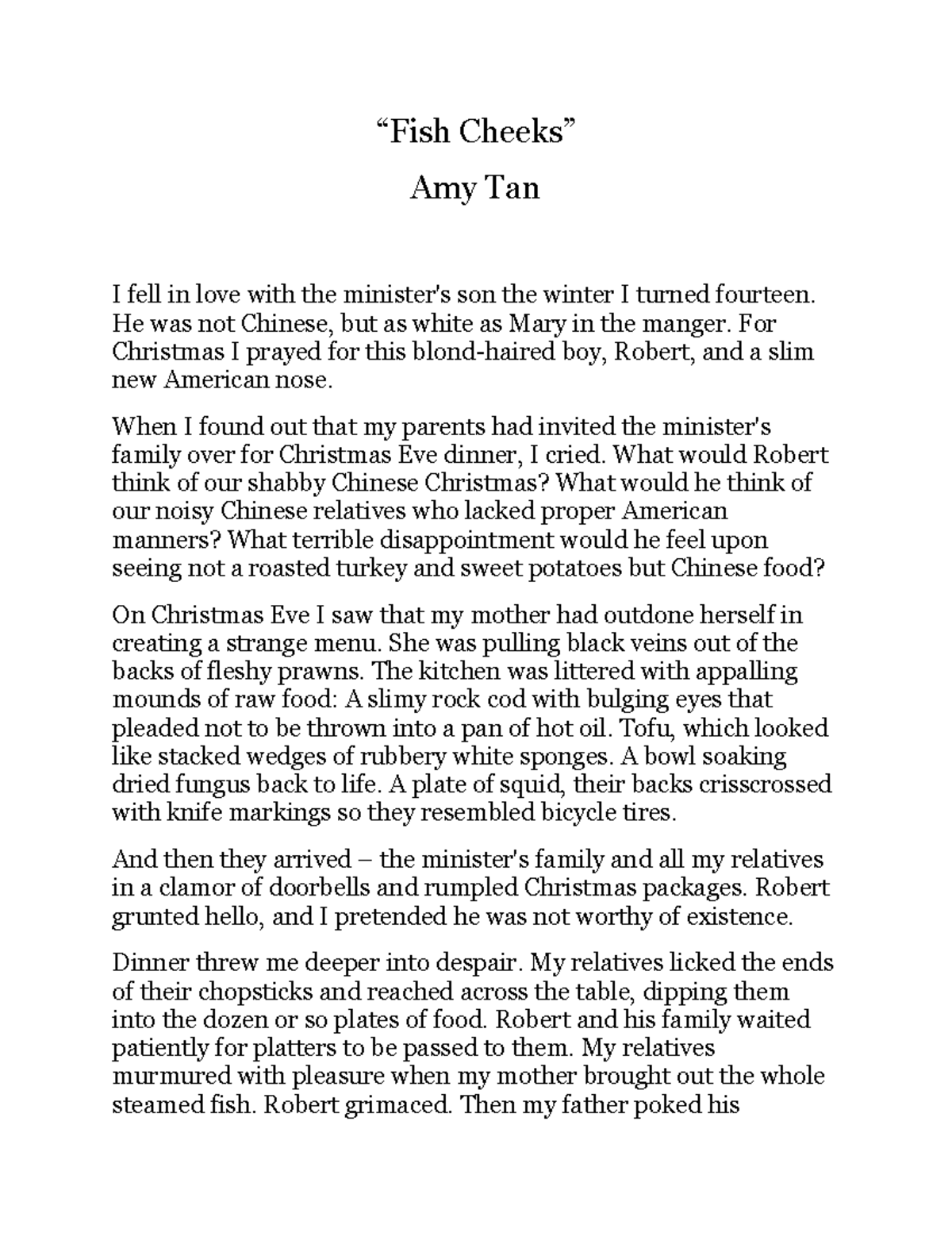 Fish Cheeks - sdjnad asjd asjd - “Fish Cheeks” Amy Tan I fell in love ...