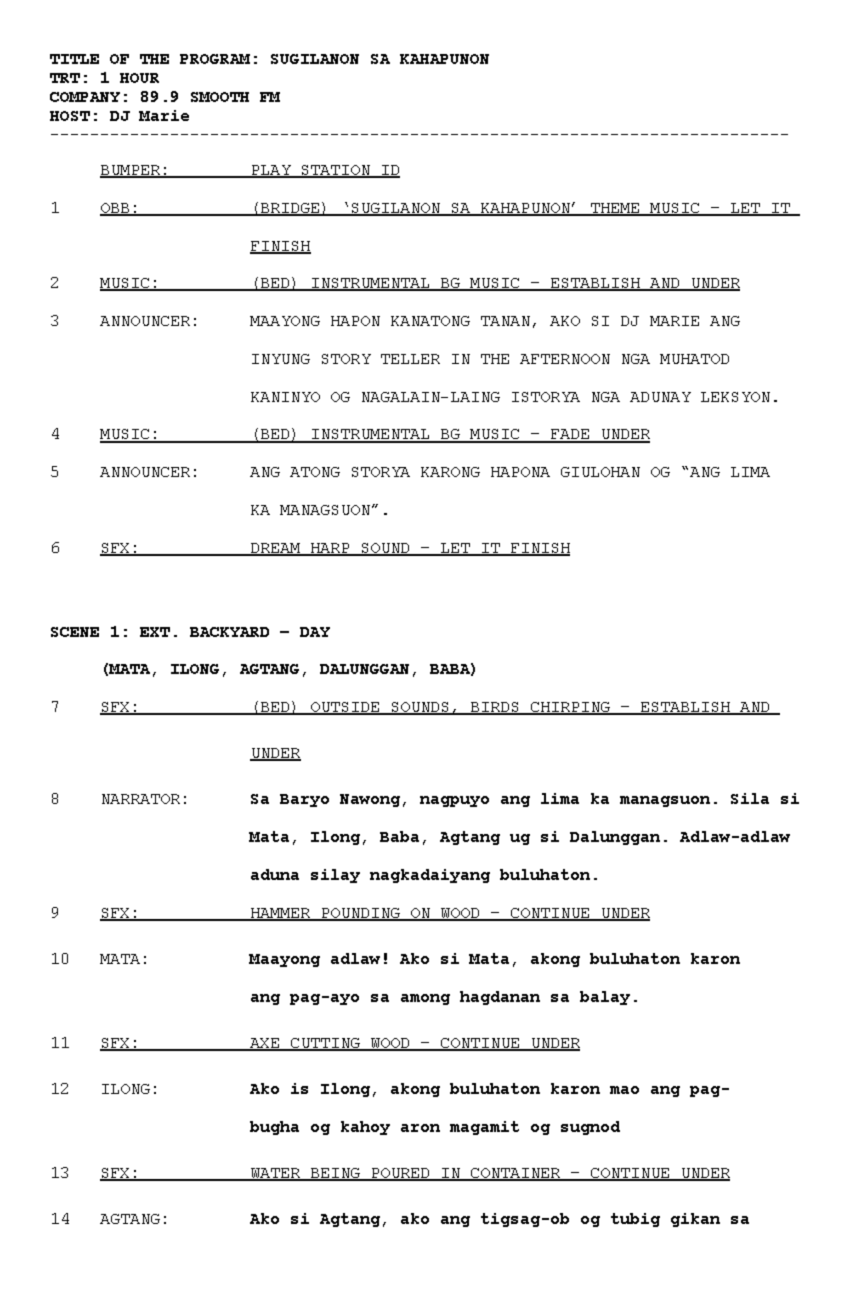 Radio Drama Script Format shortened-sample - TITLE OF THE PROGRAM ...
