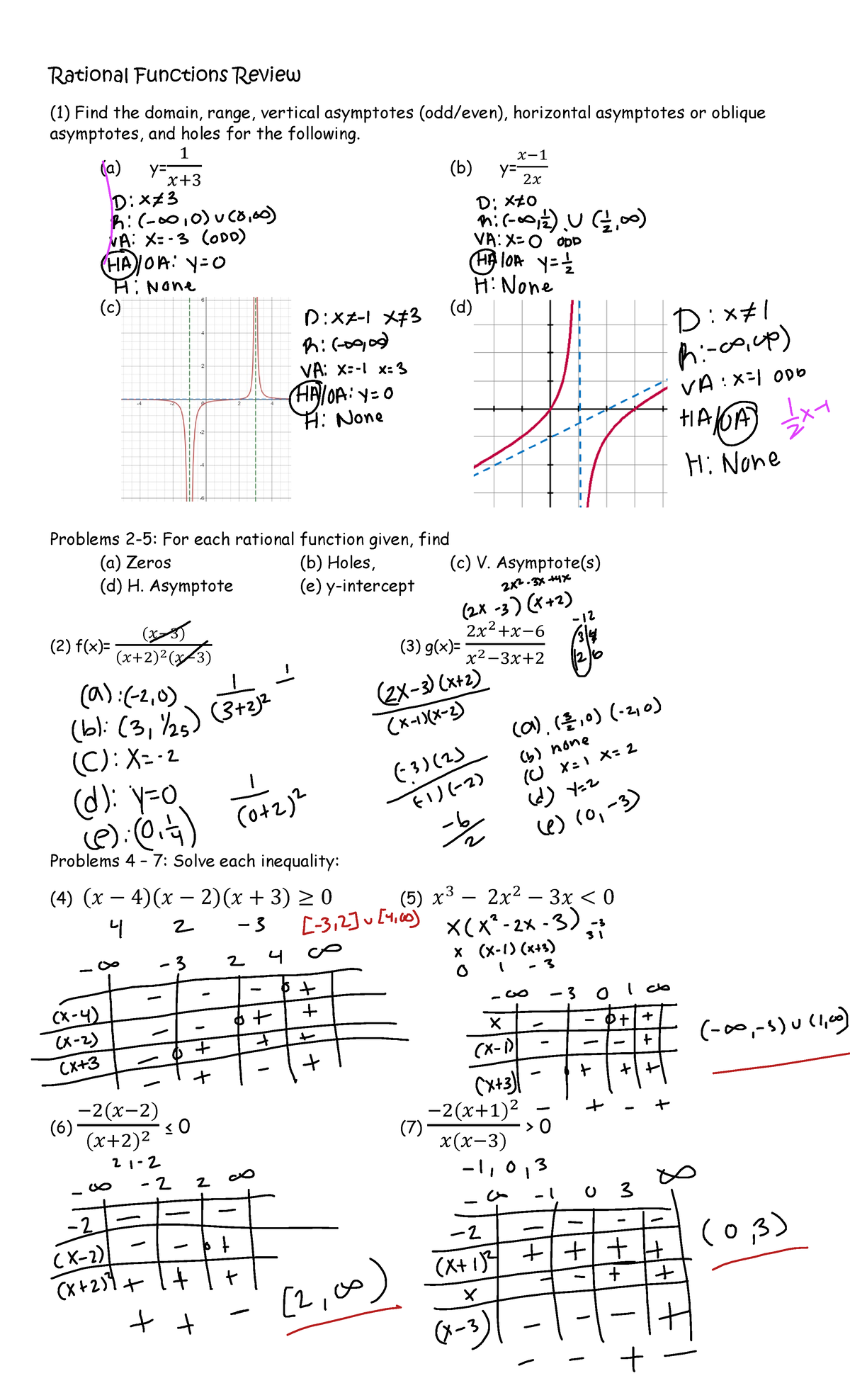 Blank+Review+Rational+Functions - Rational Functions Review (1) Find ...