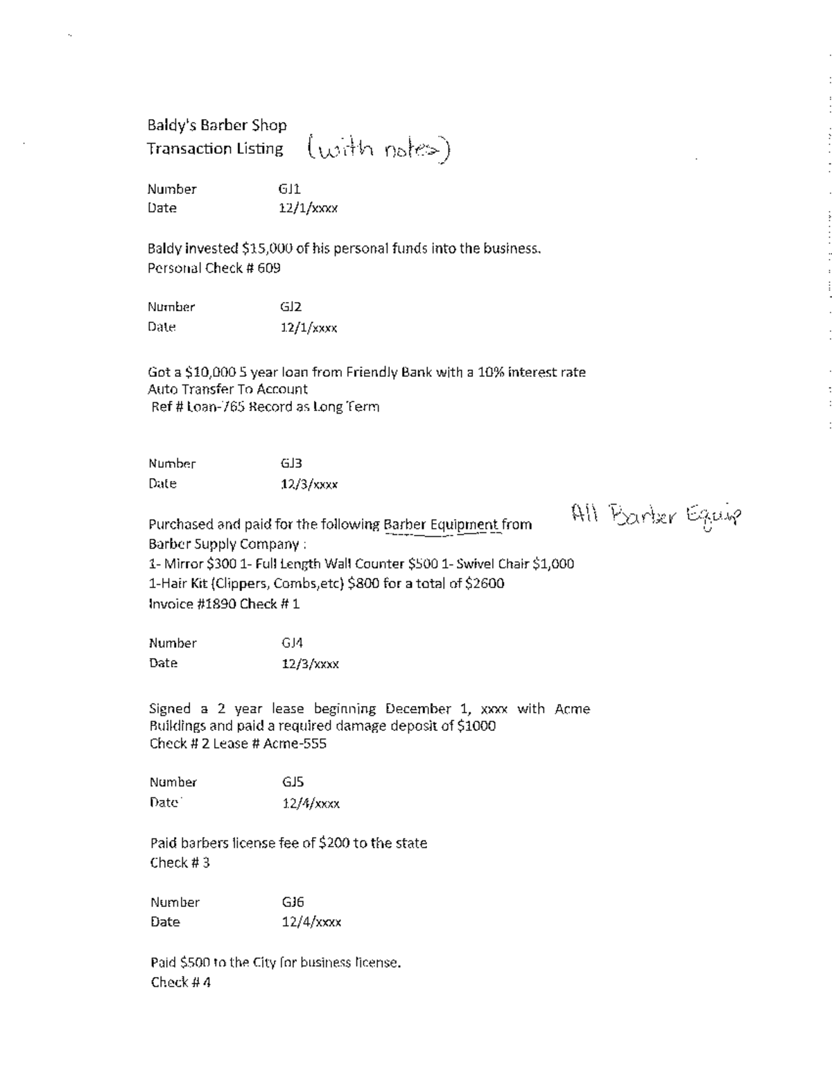 Transactions with notes - Barber Shop Transaction Listing (with notes ...
