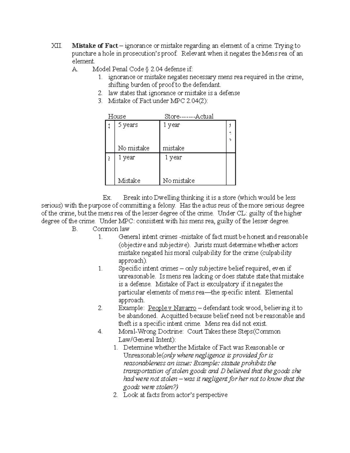 Criminal Law - Prof. Dalton 2 - XII. Mistake of Fact – ignorance or ...
