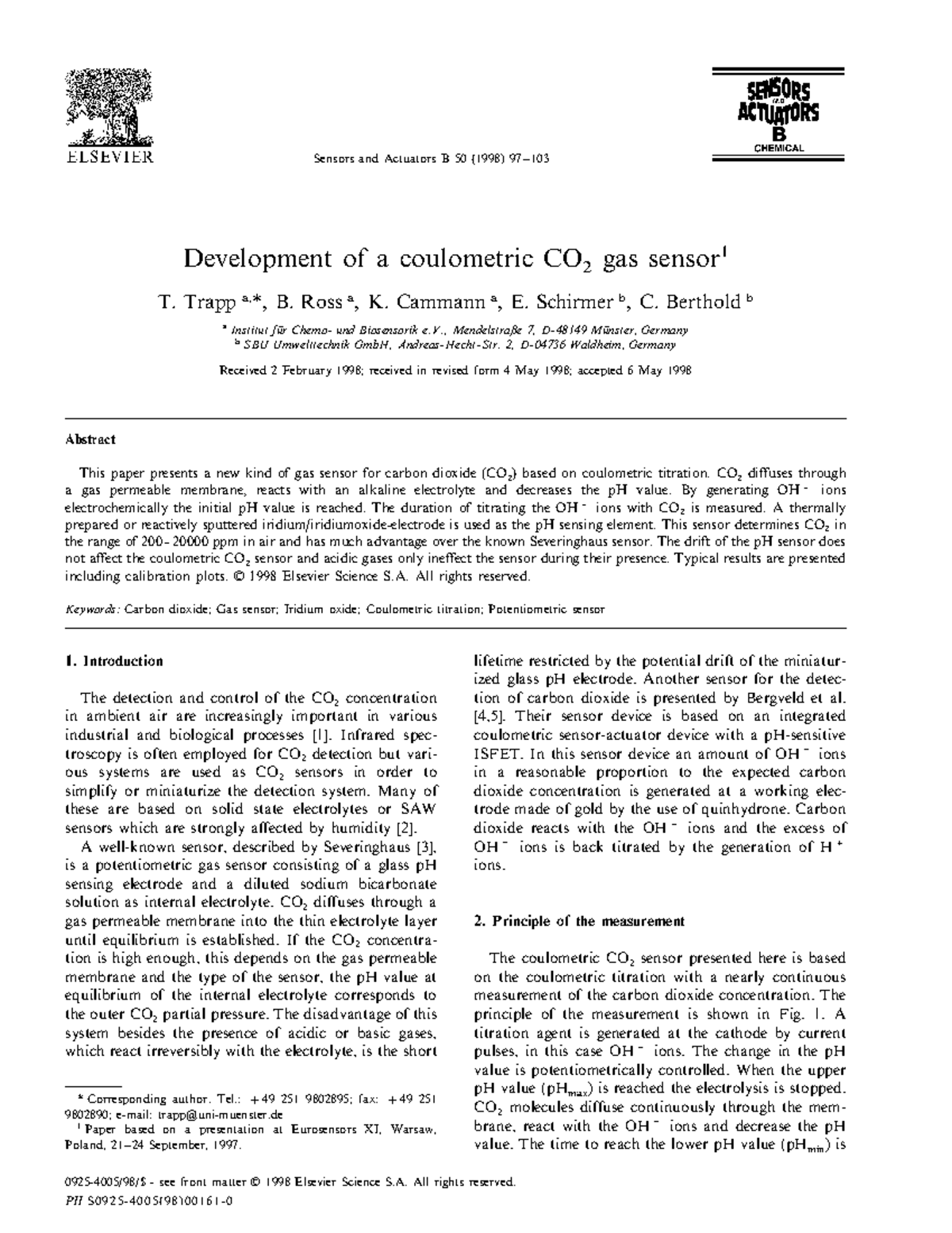 Sensor co2 - Nota: a - Sensors and Actuators B 50 (1998) 97 ...