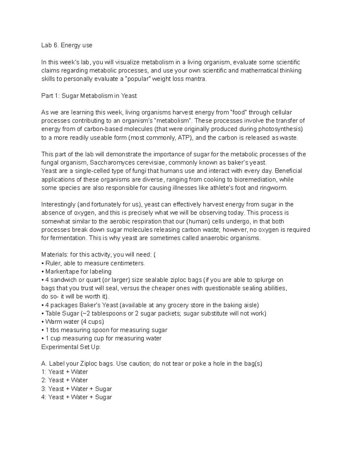 Lab 6 Instructions - Lab 6 - Lab 6. Energy use In this week’s lab, you ...