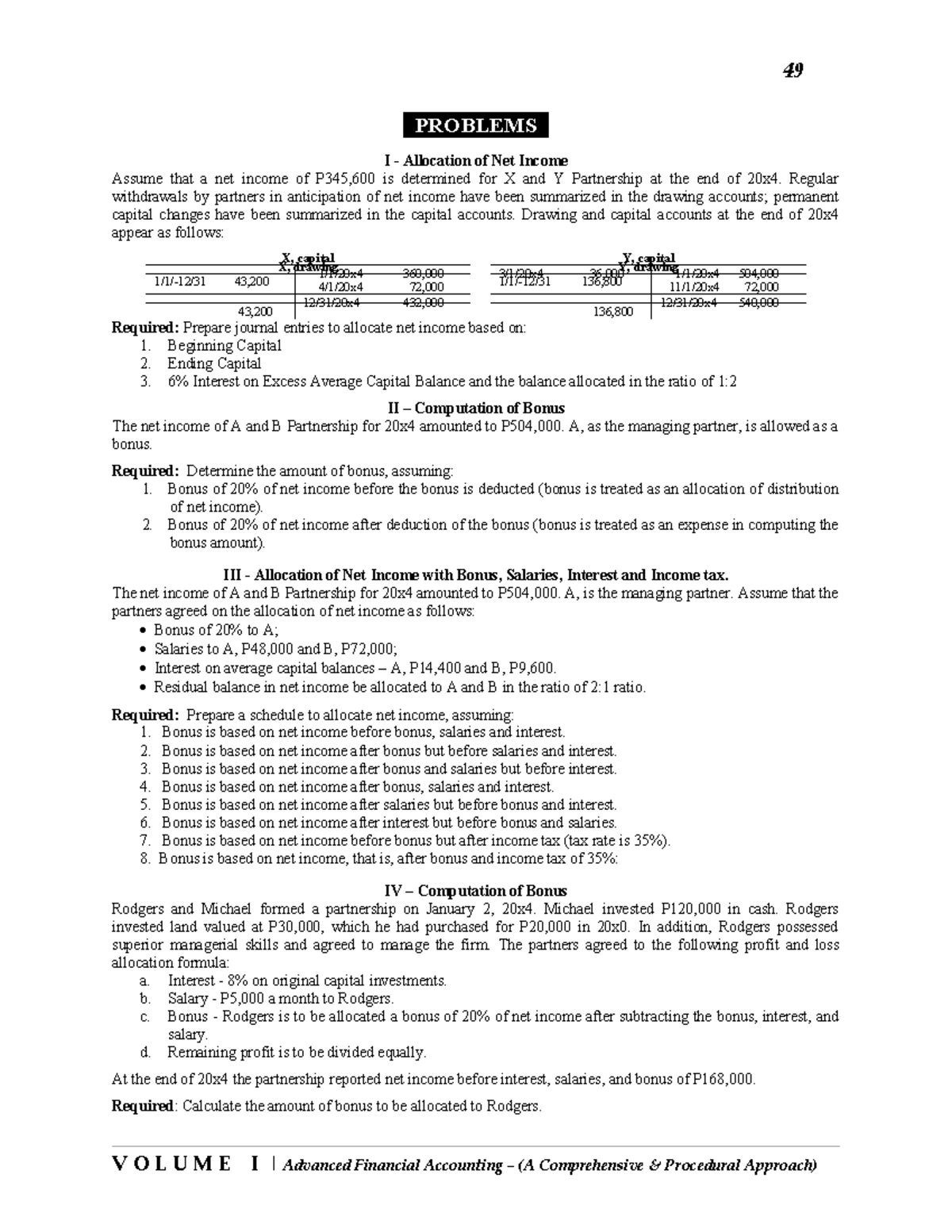 Pdfcoffee - For bsa students - 49 PROBLEMS I - Allocation of Net Income Assume that a net income ...