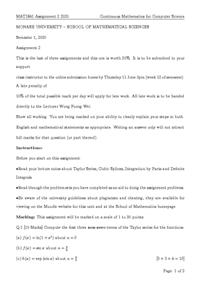 MAT1841 Lab7 solutions V2 - School of Mathematical Science - Studocu