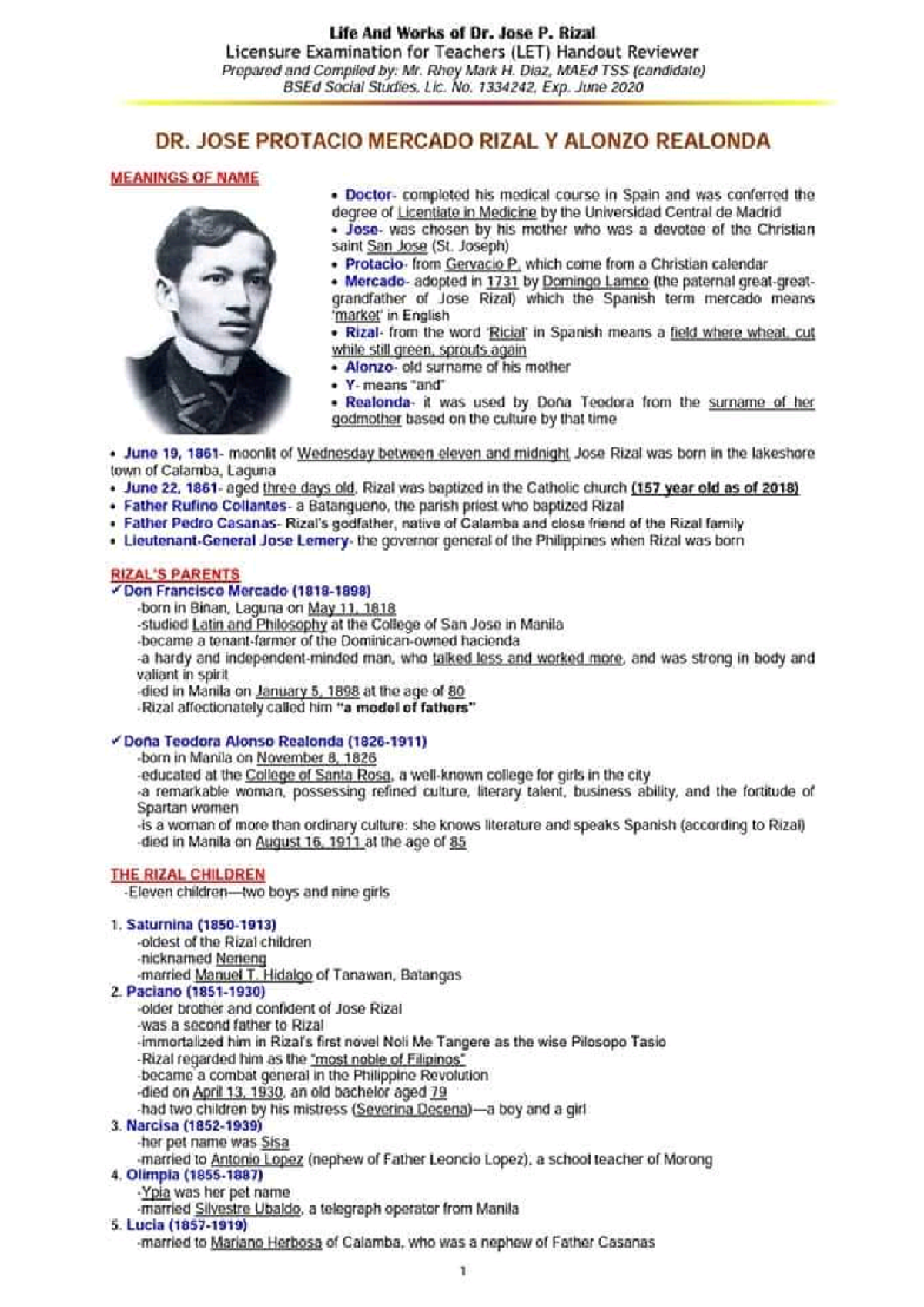 Dr.Jose Protacio Rizal biogeography - Education - Studocu