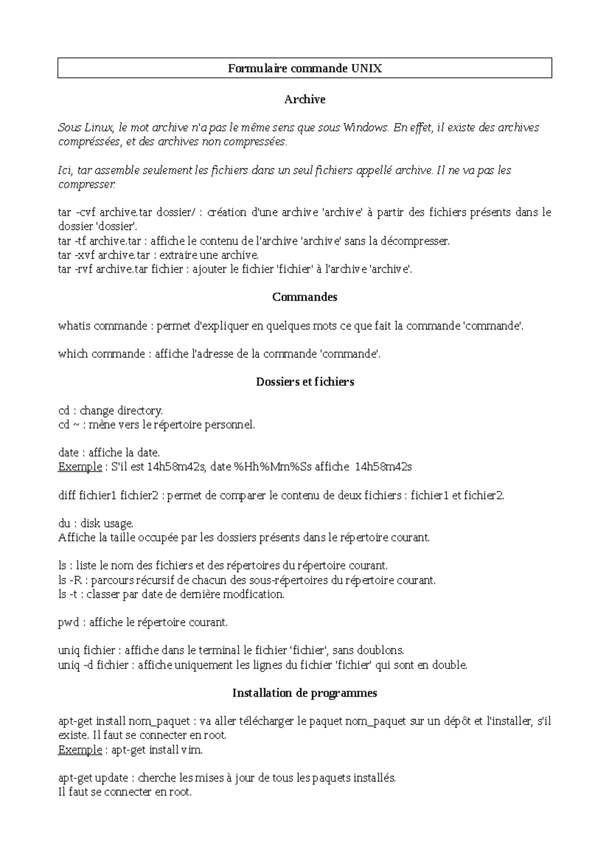 Formulaire Commande Unix - Formulaire commande UNIX Archive Sous Linux ...