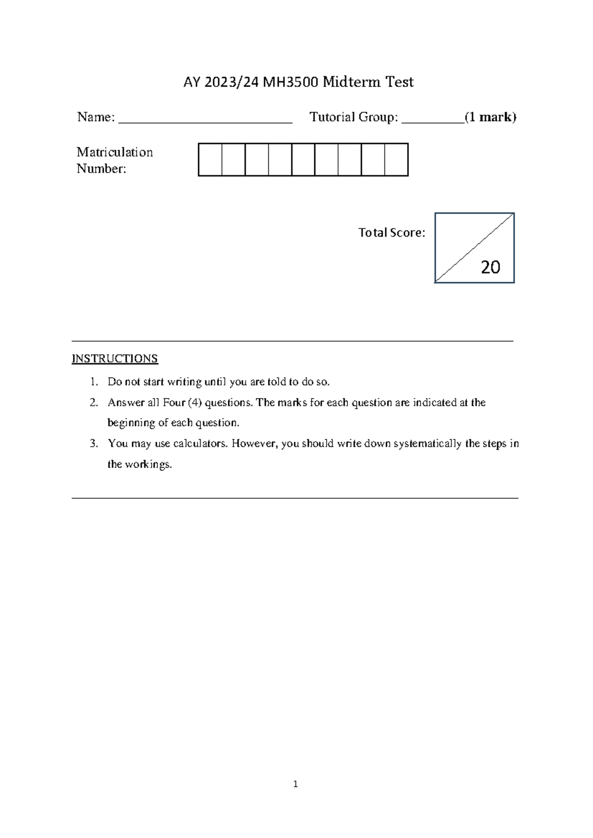 MH3500 Midterm Test AY23 24 Solutions - AY 2023/24 MH3500 Midterm Test ...