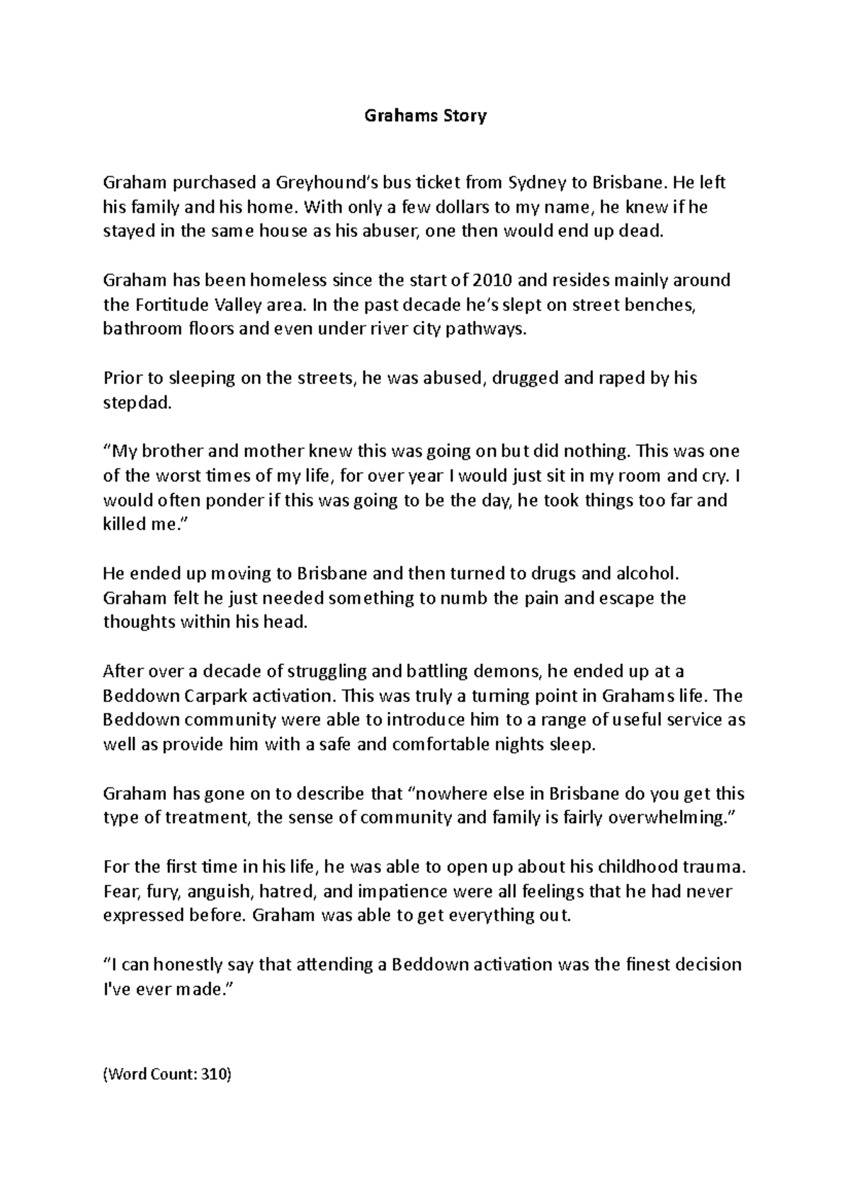 Grahams Story - AMB264 - AMB264 - QUT - Studocu