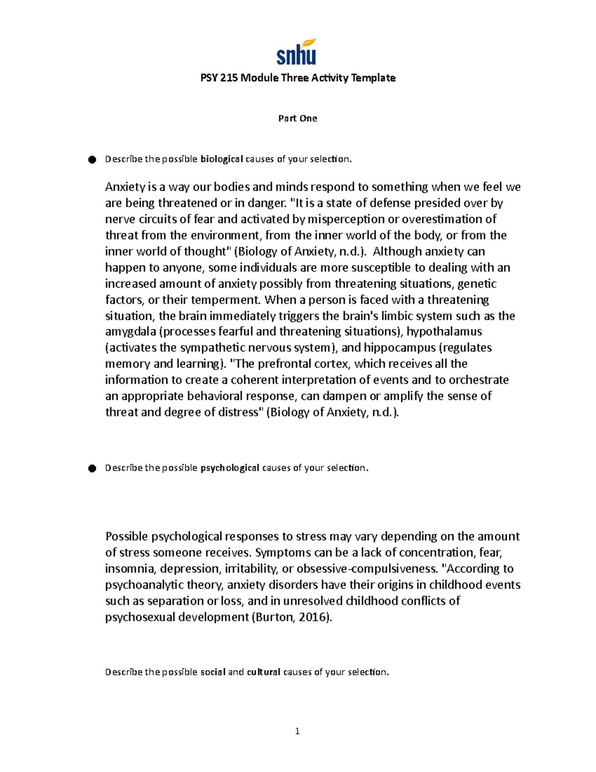 Module Three Template - PSY 215 Module Three Activity Template Part One ...