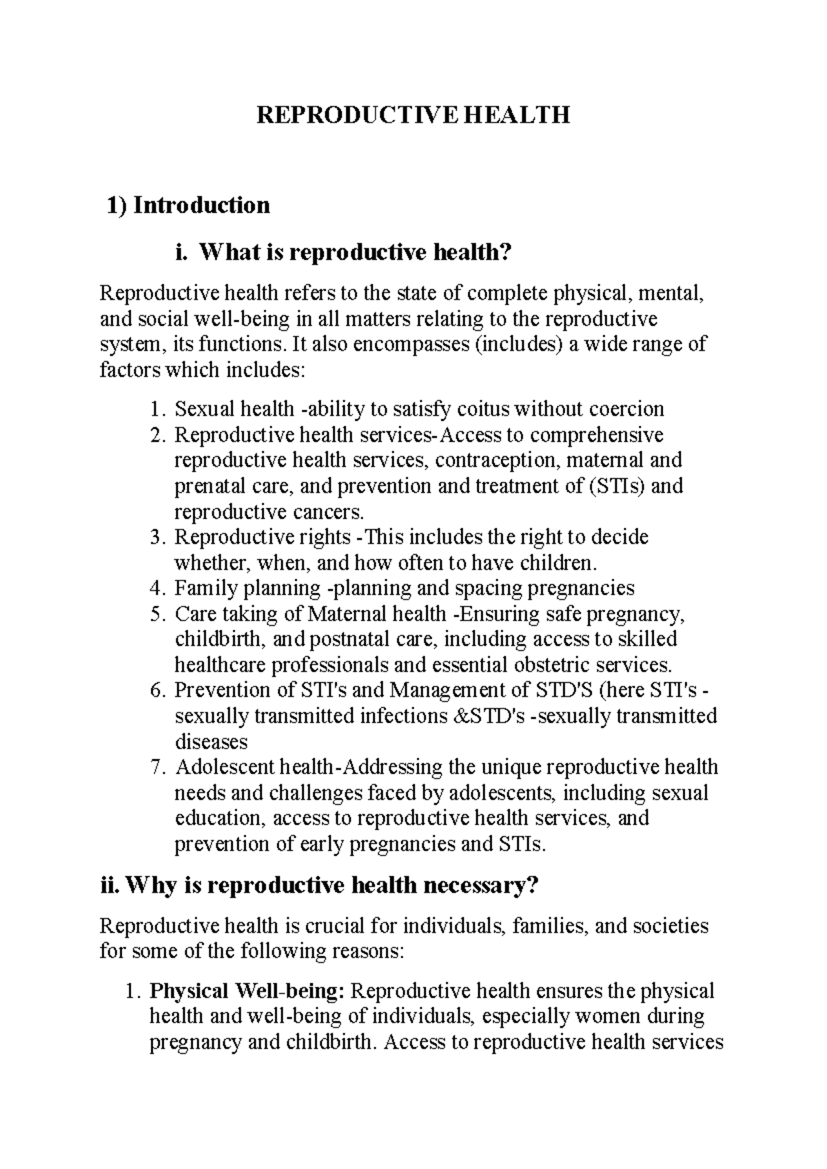 Kanika bio - project - REPRODUCTIVE HEALTH 1) Introduction i. What is ...