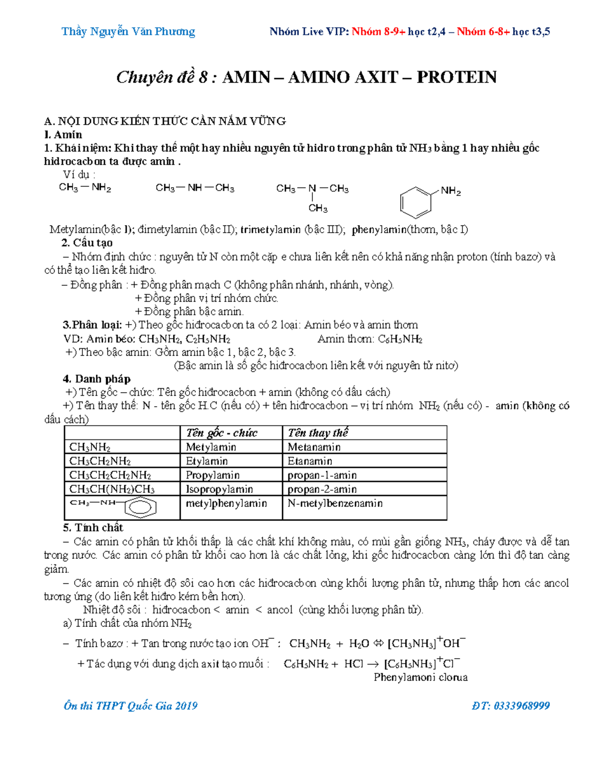 Amin amino axit protein - Chuyên đề 8 : AMIN – AMINO AXIT − PROTEIN A ...