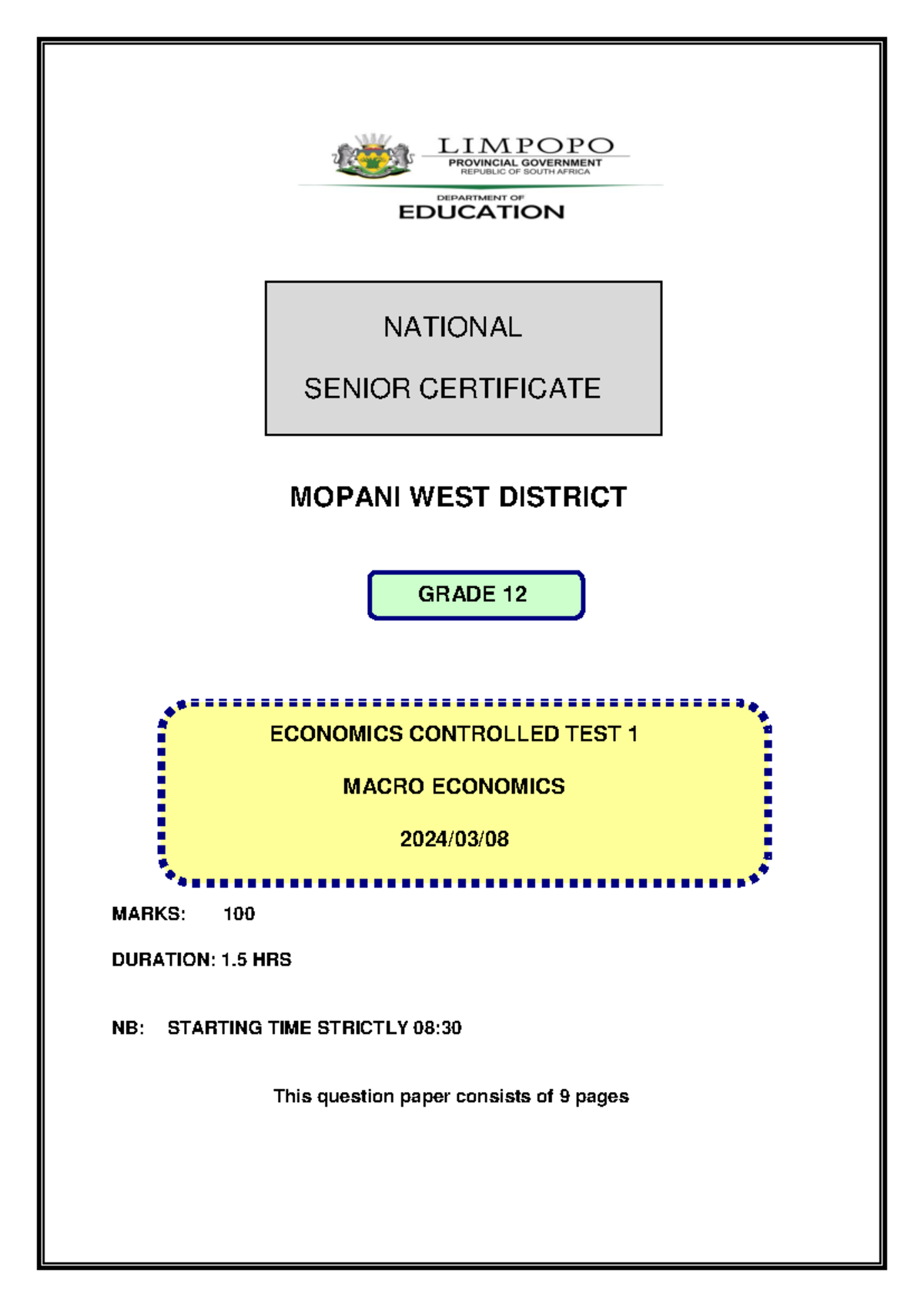GR12 ECON Controlled TEST 1 QP 2024 - NATIONAL SENIOR CERTIFICATE ...