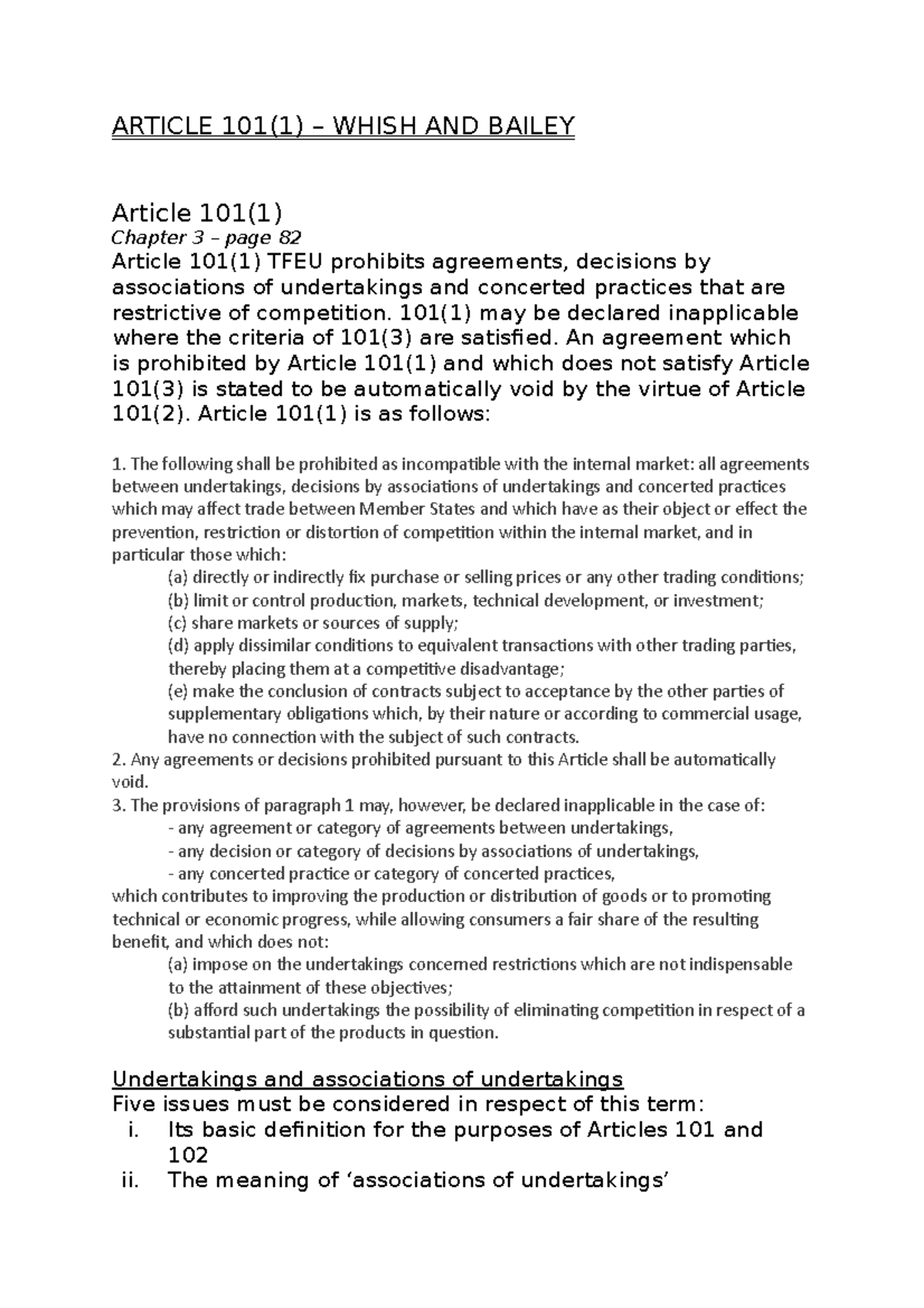 Article 101(1) - Whish and Bailey - ARTICLE 101(1) – WHISH AND BAILEY Article 101(1) Chapter 3 ...