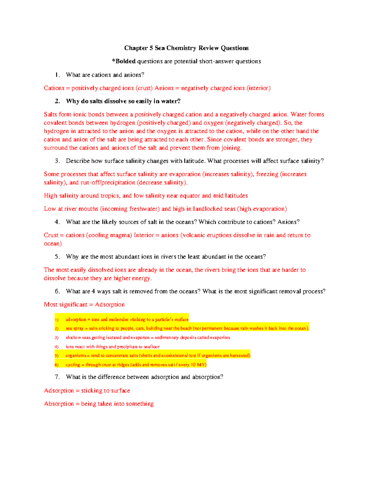 Chapter 5 Review Questions - Chapter 5 Sea Chemistry Review Questions ...