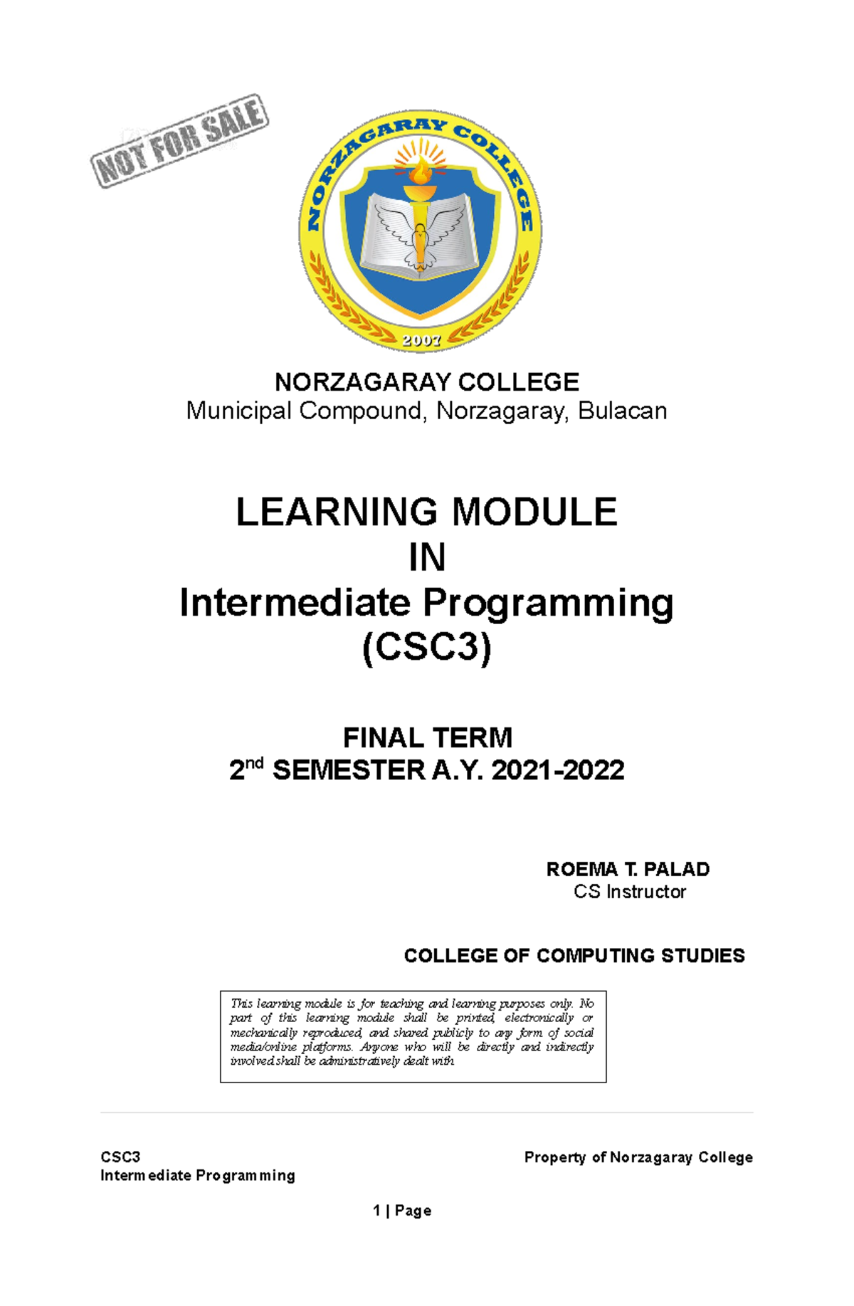 CSC3 LM Final student - Learning module - NORZAGARAY COLLEGE Municipal ...