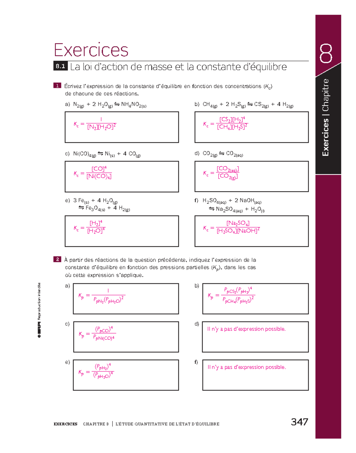 Chimie corrige ch8 - Xxx - Exercices 8 La loi d’action de masse et la ...