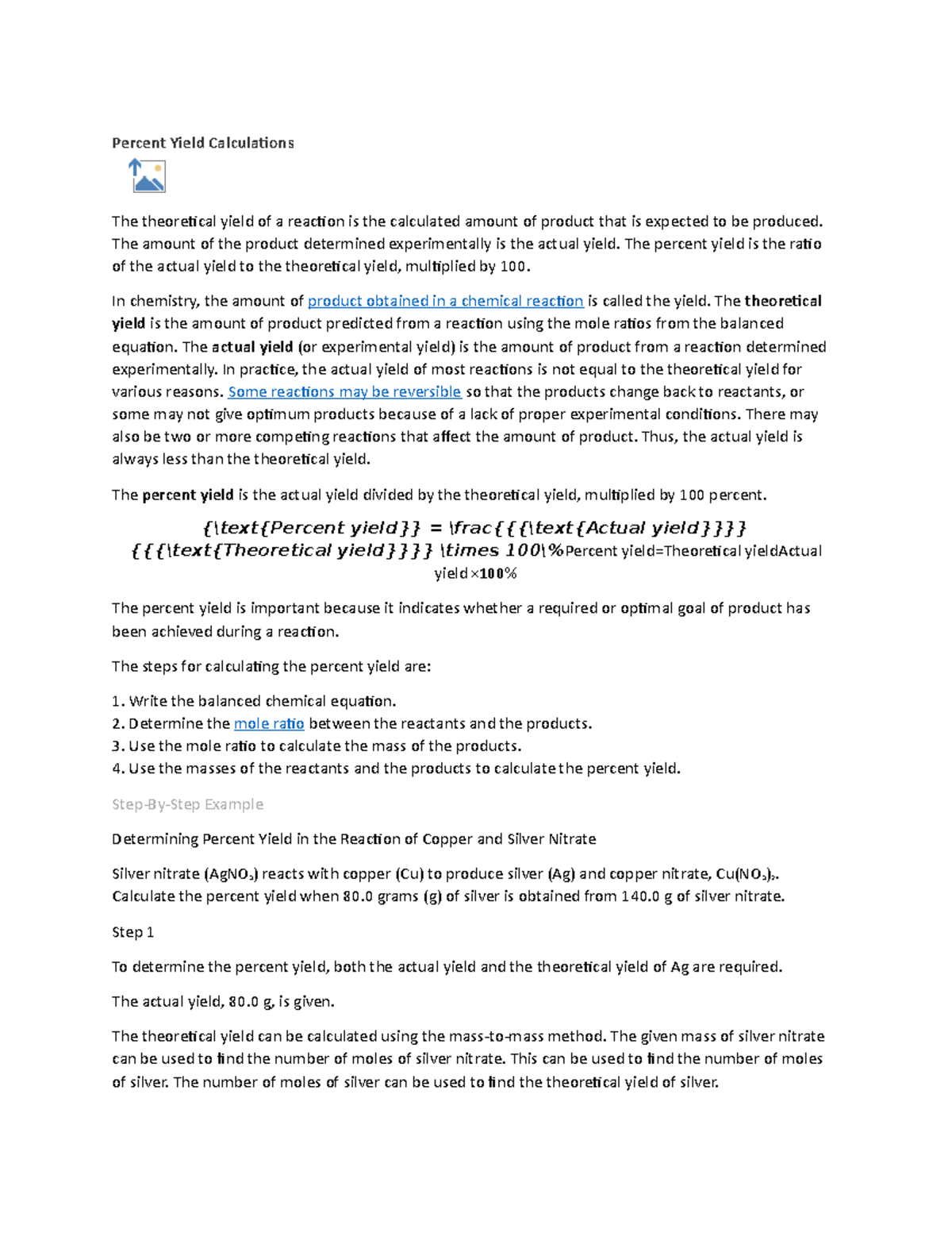 Theories 4 - Lecture Notes over the nursing course . - Percent Yield ...